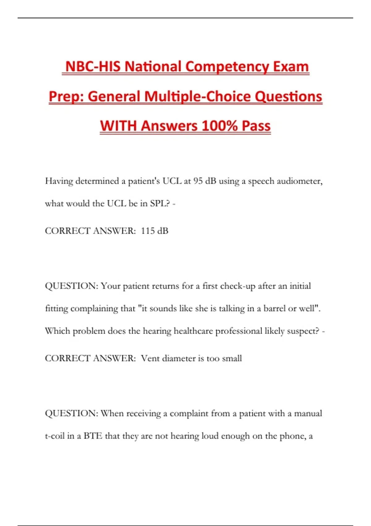 NBC-HIS National Competency Exam Prep: General Multiple-Choice ...