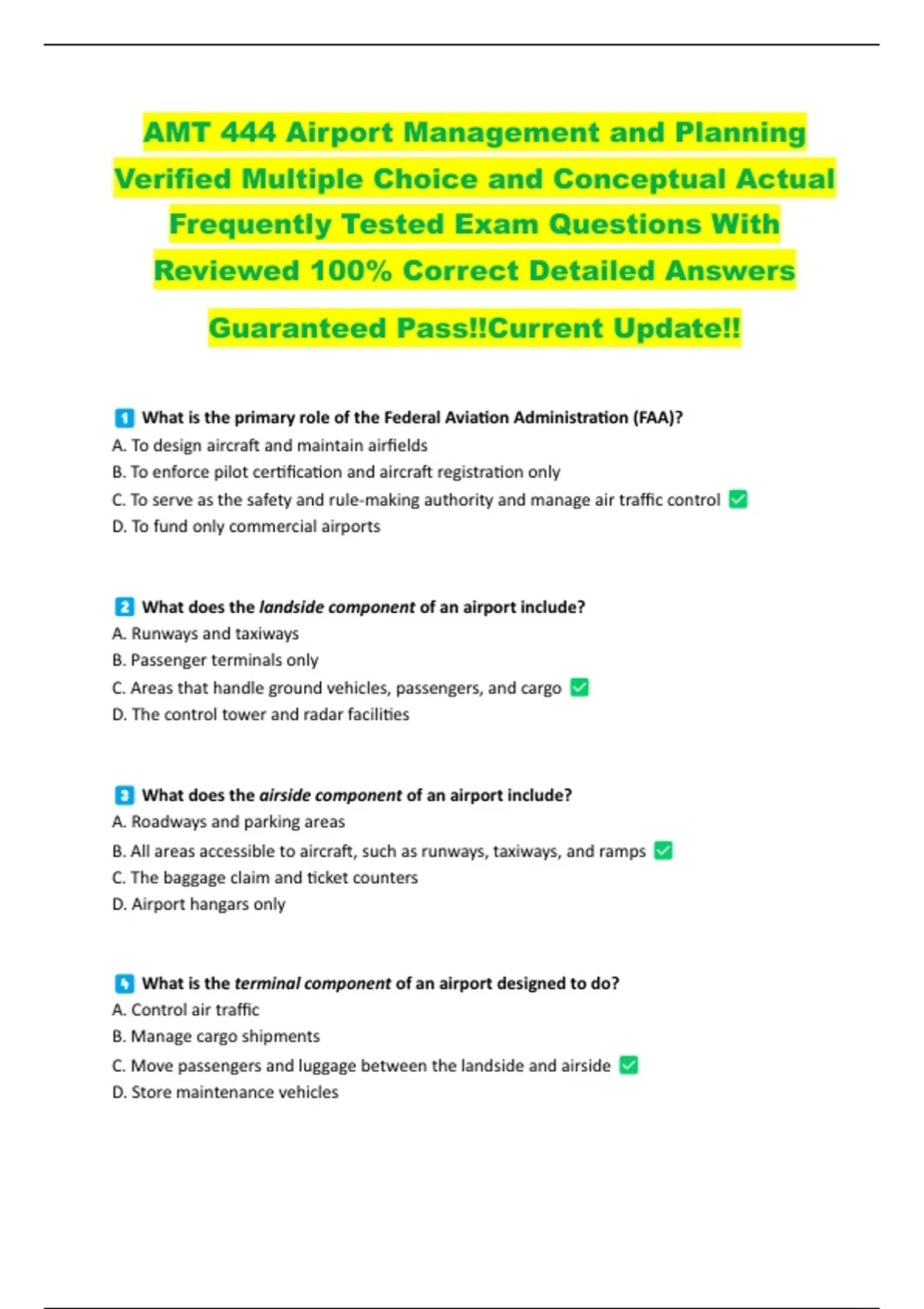 AMT 444 Airport Management and Planning Verified Multiple Choice and ...