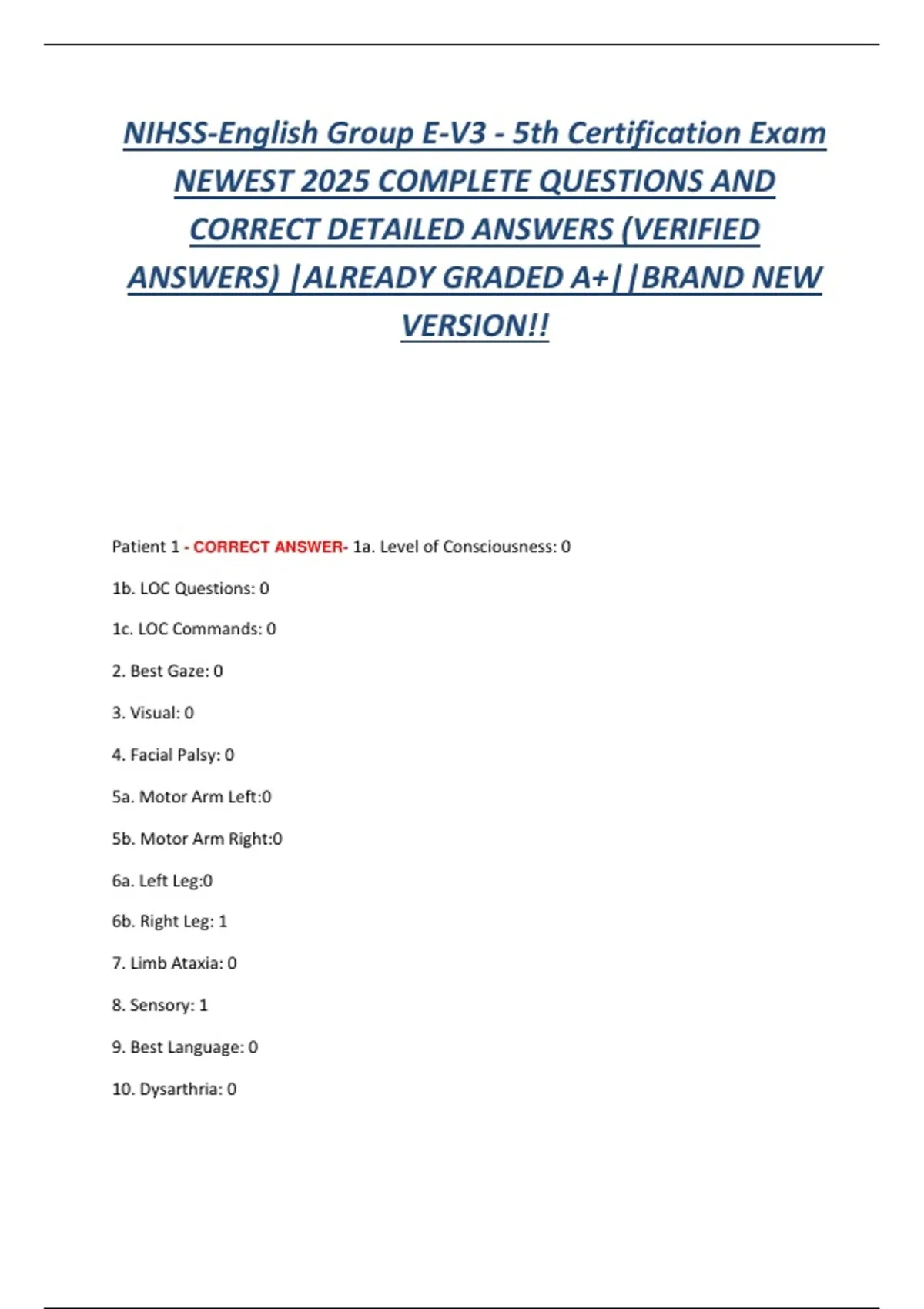 NIHSS – English Group E-V3: 5th Certification Exam for Stroke ...