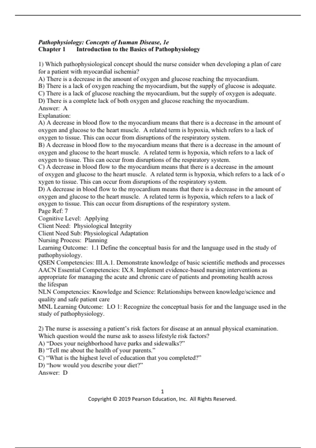 test bank, practice questions: Pathophysiology Concepts of Human ...