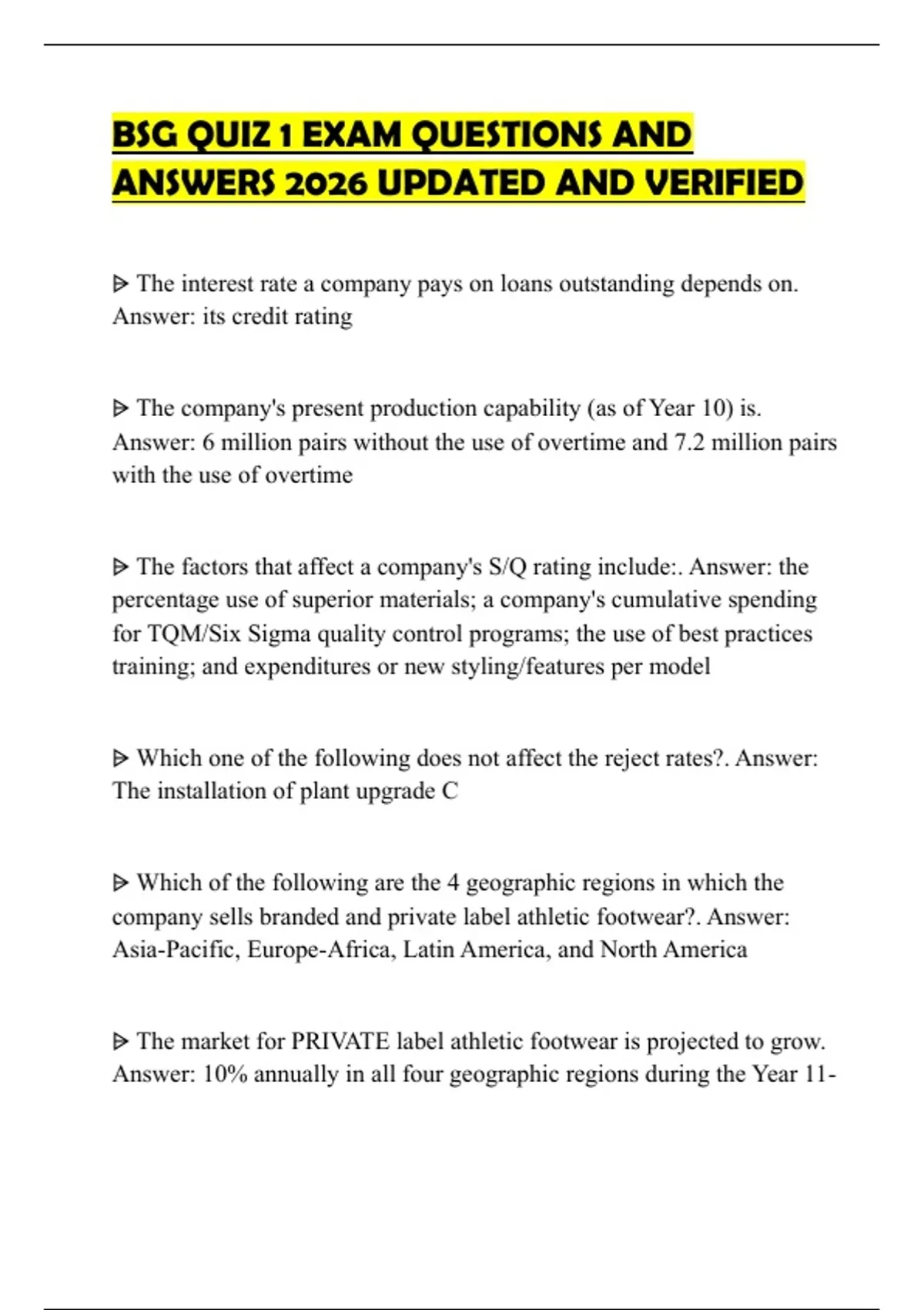 BSG QUIZ 1 EXAM QUESTIONS AND ANSWERS 2026 UPDATED AND VERIFIED - BSG ...