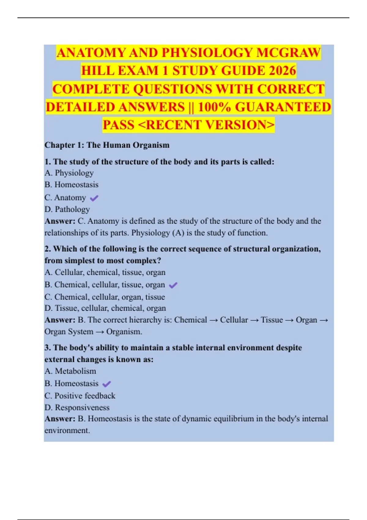 ANATOMY AND PHYSIOLOGY MCGRAW HILL EXAM 1 STUDY GUIDE 2026 COMPLETE ...
