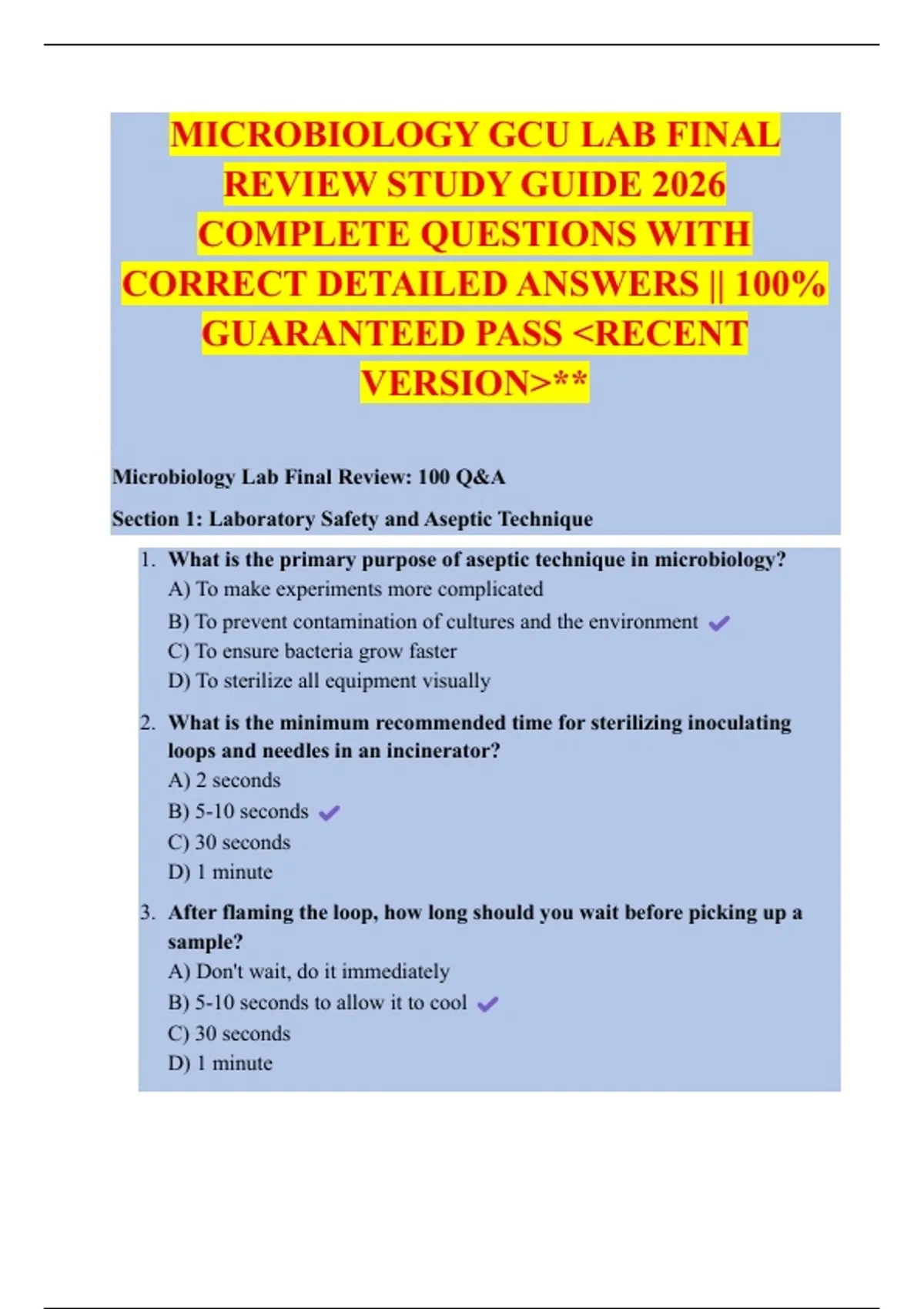 MICROBIOLOGY GCU LAB FINAL REVIEW STUDY GUIDE 2026 COMPLETE QUESTIONS ...