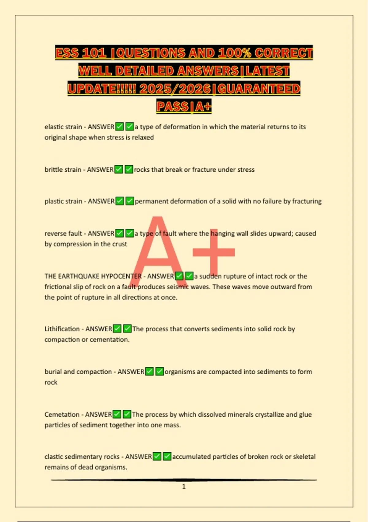 ESS 101 BUNDLED EXAM STUDY MATERIALS |QUESTIONS AND 100% CORRECT WELL ...