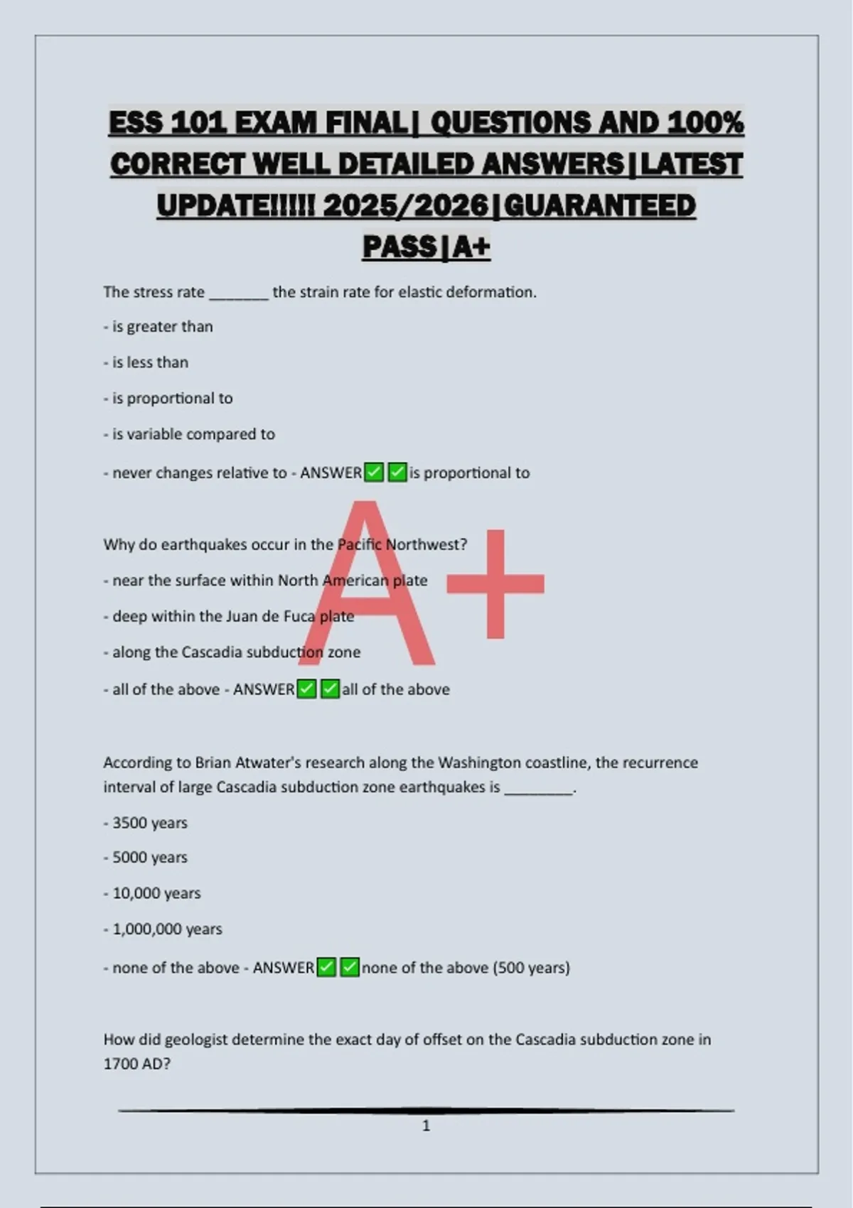 ESS 101 EXAM FINAL| QUESTIONS AND 100% CORRECT WELL DETAILED ANSWERS ...