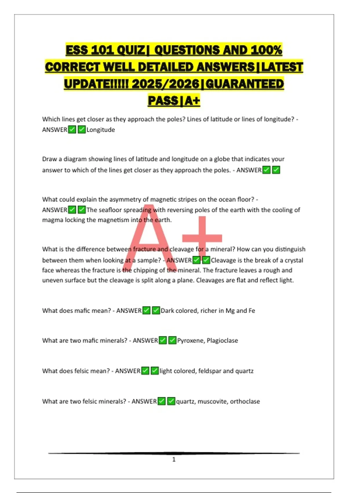 ESS 101 QUIZ| QUESTIONS AND 100% CORRECT WELL DETAILED ANSWERS|LATEST ...