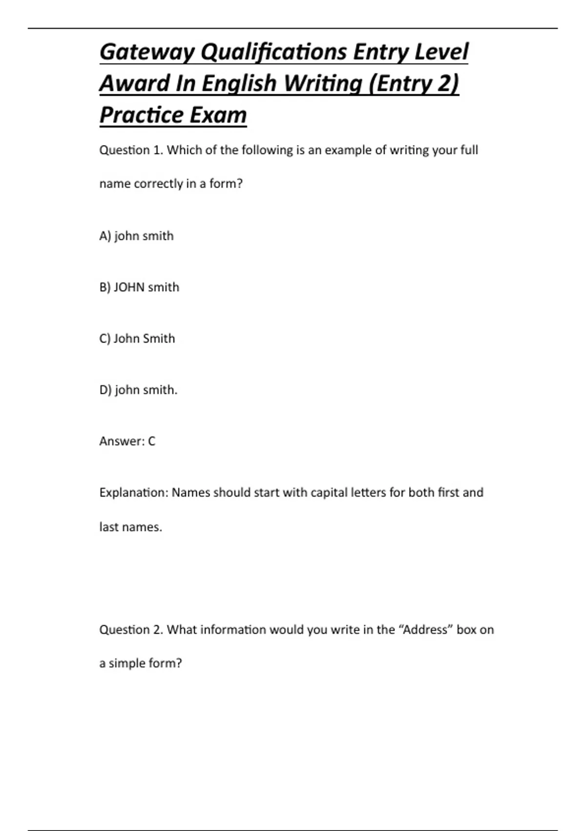 Gateway Qualifications Entry Level Award In English Writing (Entry 2 ...