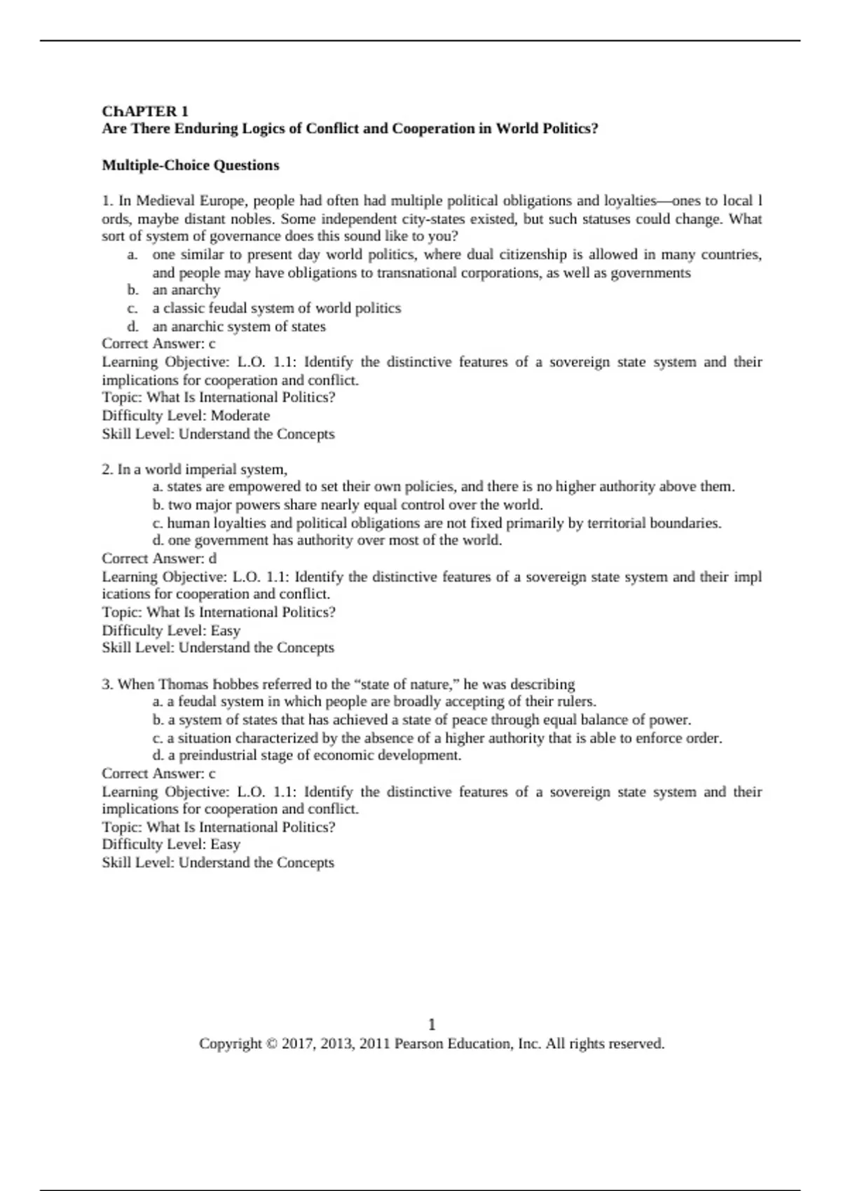test bank, practice questions: Understanding Global Conflict and ...