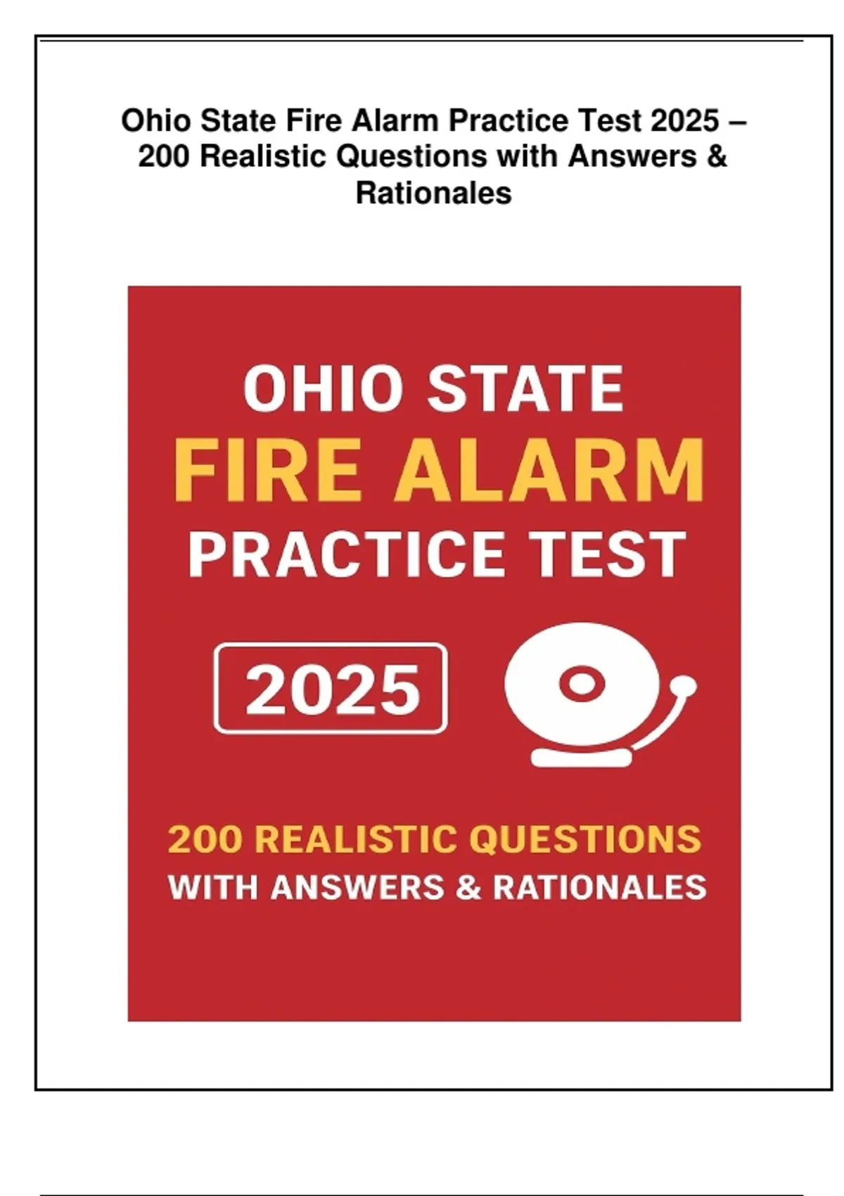 PDF** Ohio State Fire Alarm Practice Test 2025 – 200 Realistic ...