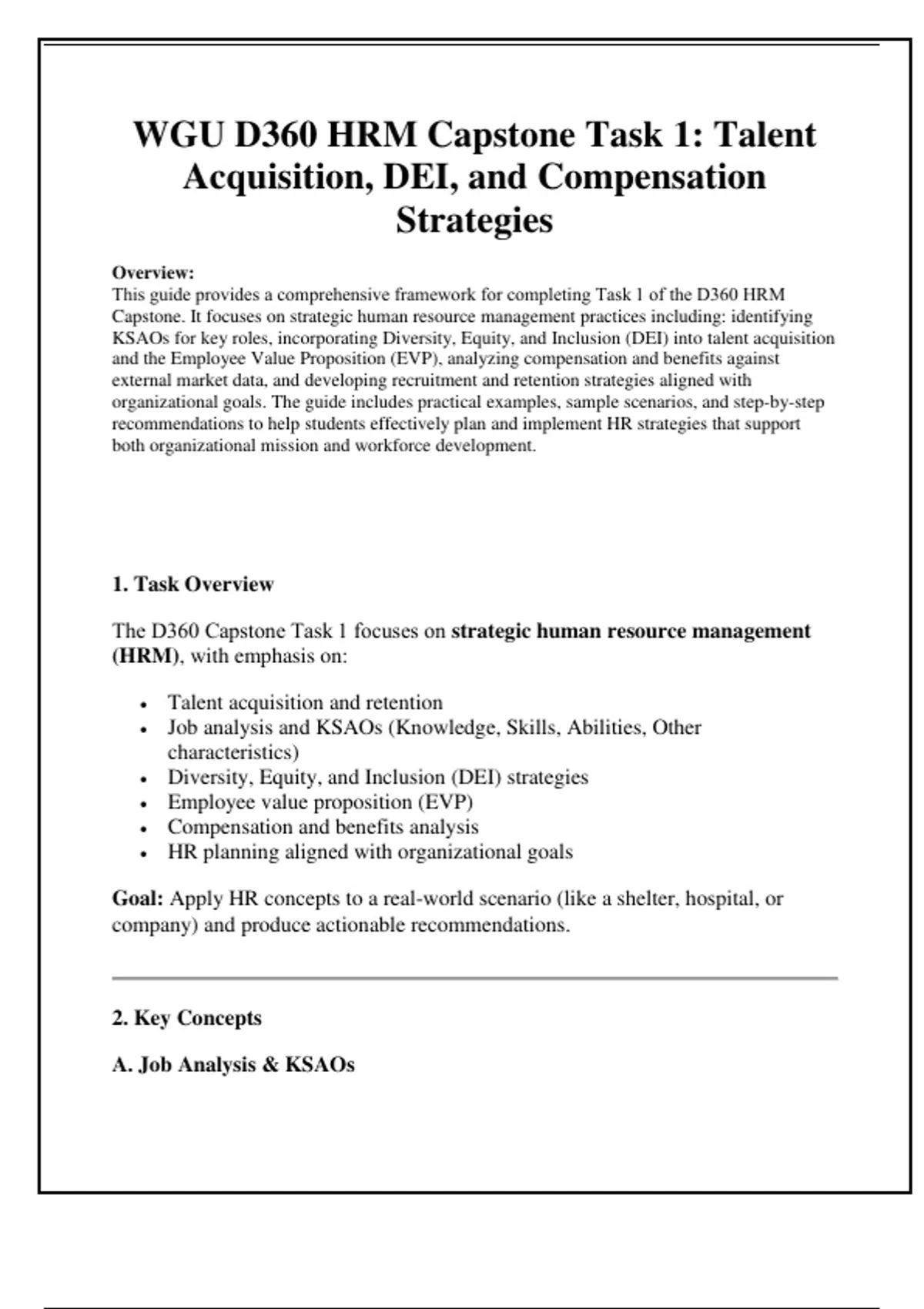 WGU D360 HRM Capstone Task 1: Talent Acquisition, DEI, and Compensation ...