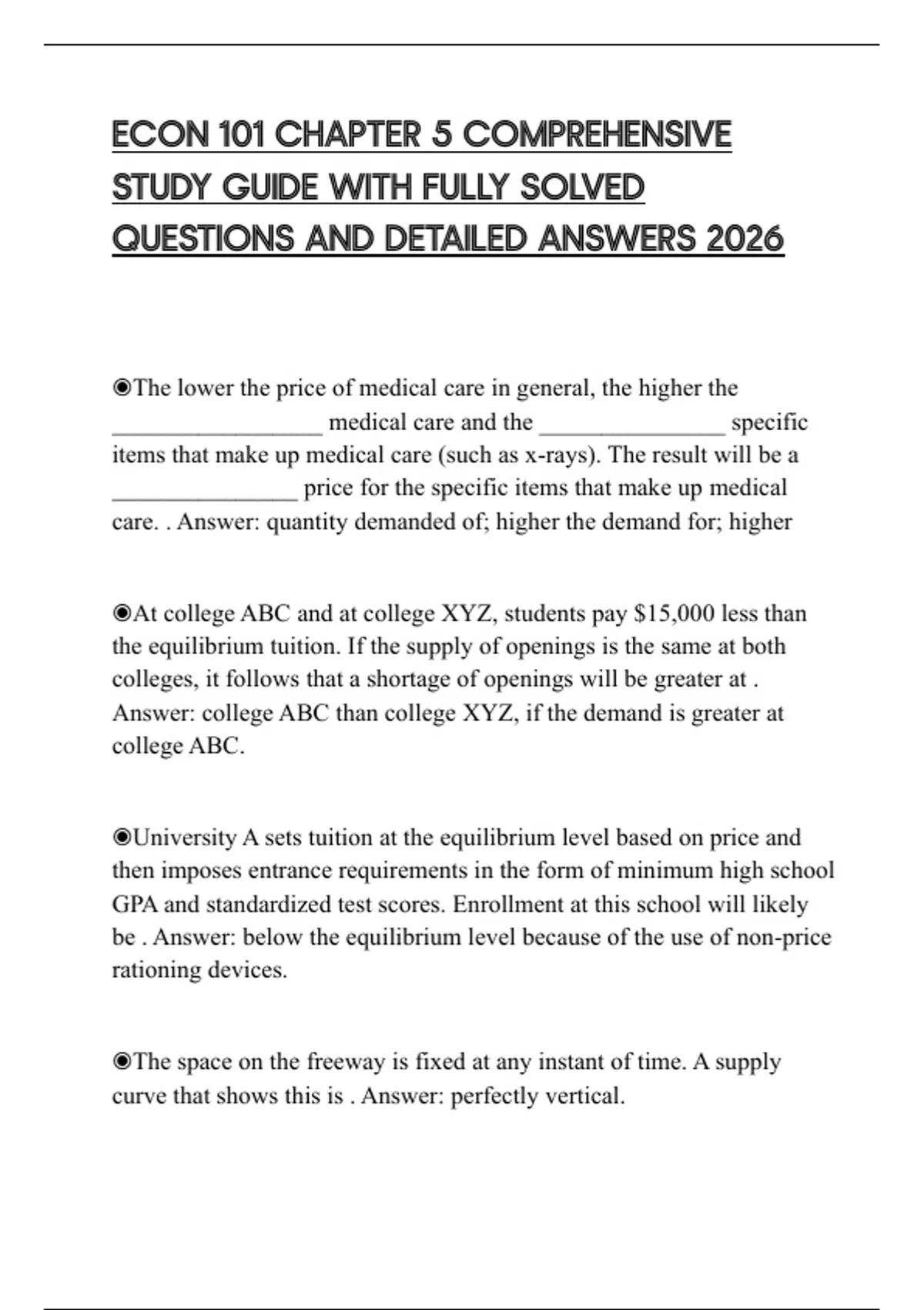 ECON 248 COMPREHENSIVE EXAM 2026 QUESTIONS AND ANSWERS 100% CORRECT ...