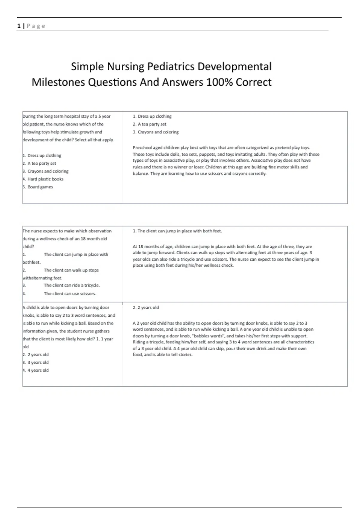 Simple Nursing Pediatrics Developmental Milestones Questions And ...