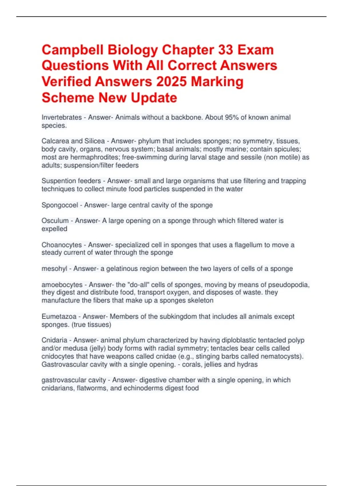 Campbell Biology Chapter 33 Exam Questions With All Correct Answers ...