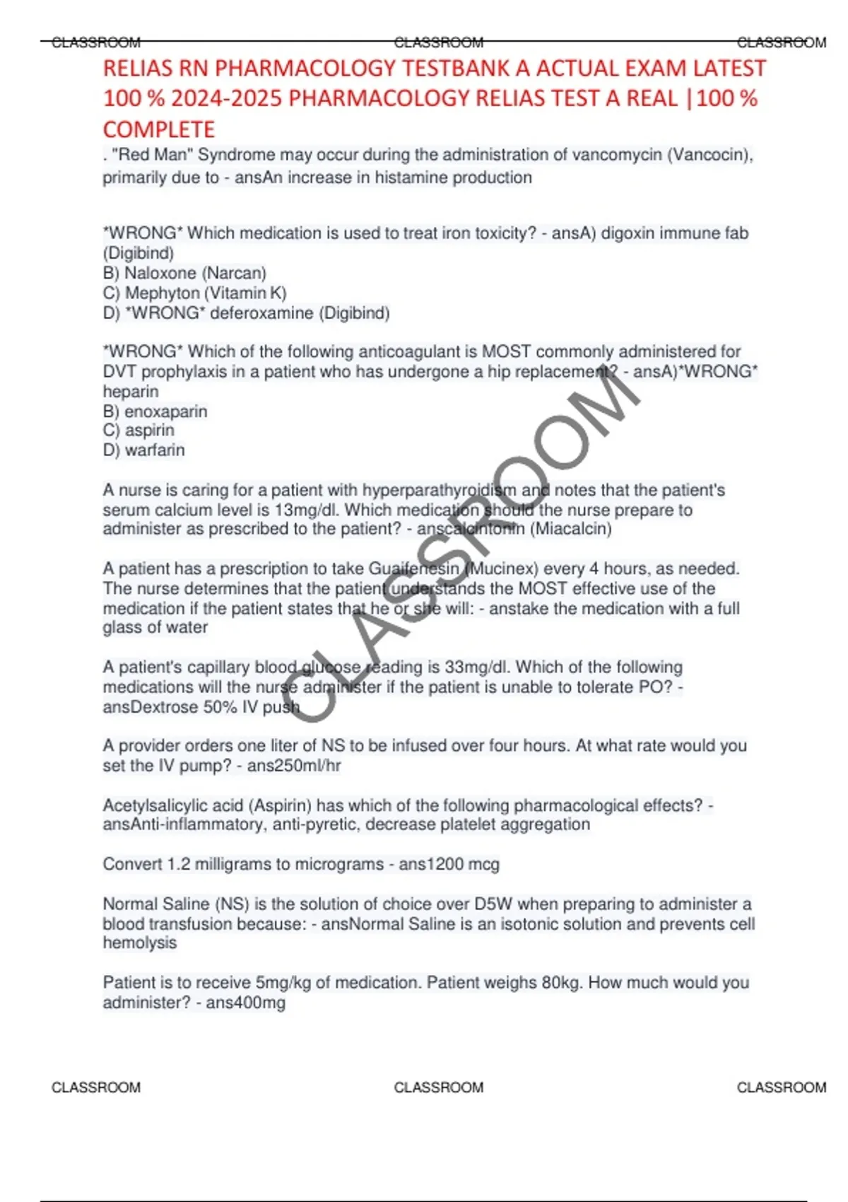 Relias RN Pharmacology Test Bank A (2024–2025) – Complete and Verified ...