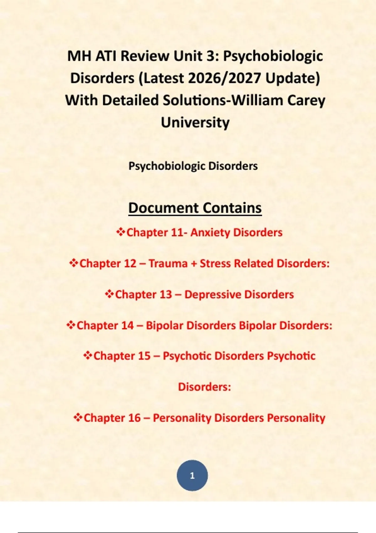 MH ATI Review Unit 3: Psychobiologic Disorders (Latest 2026/2027 Update ...