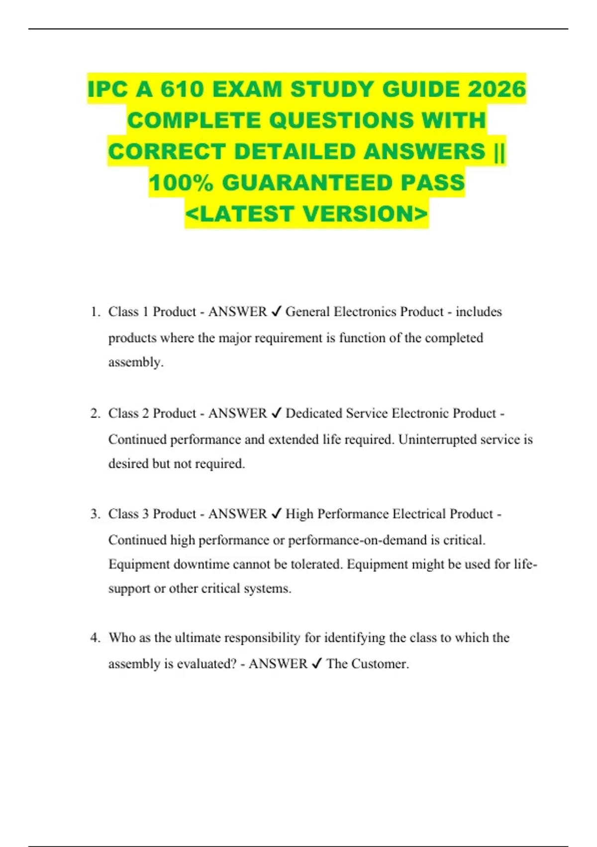 IPC A 610 EXAM STUDY GUIDE 2026 COMPLETE QUESTIONS WITH CORRECT ...