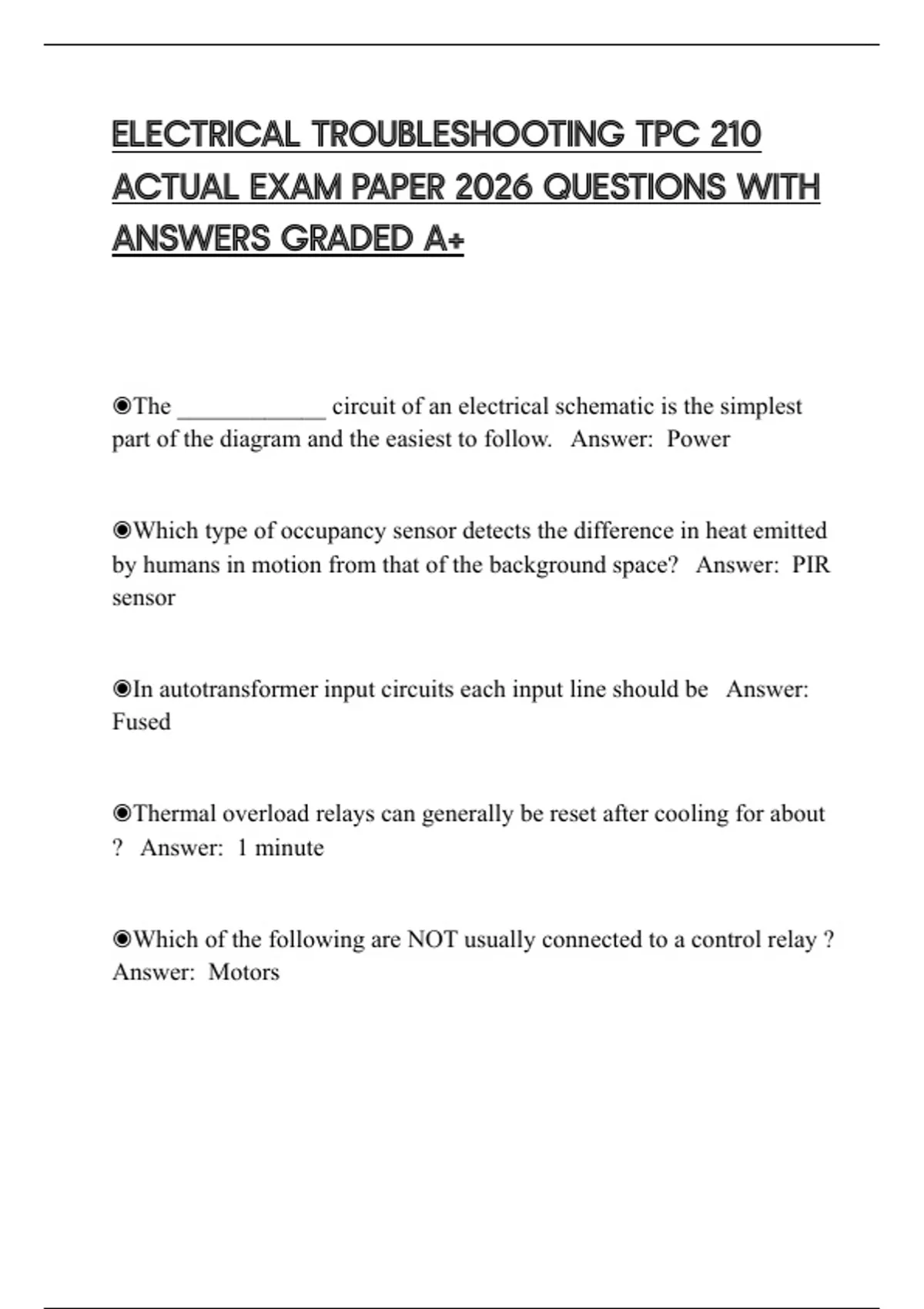 ELECTRICAL TROUBLESHOOTING TPC 210 ACTUAL EXAM PAPER 2026 QUESTIONS ...