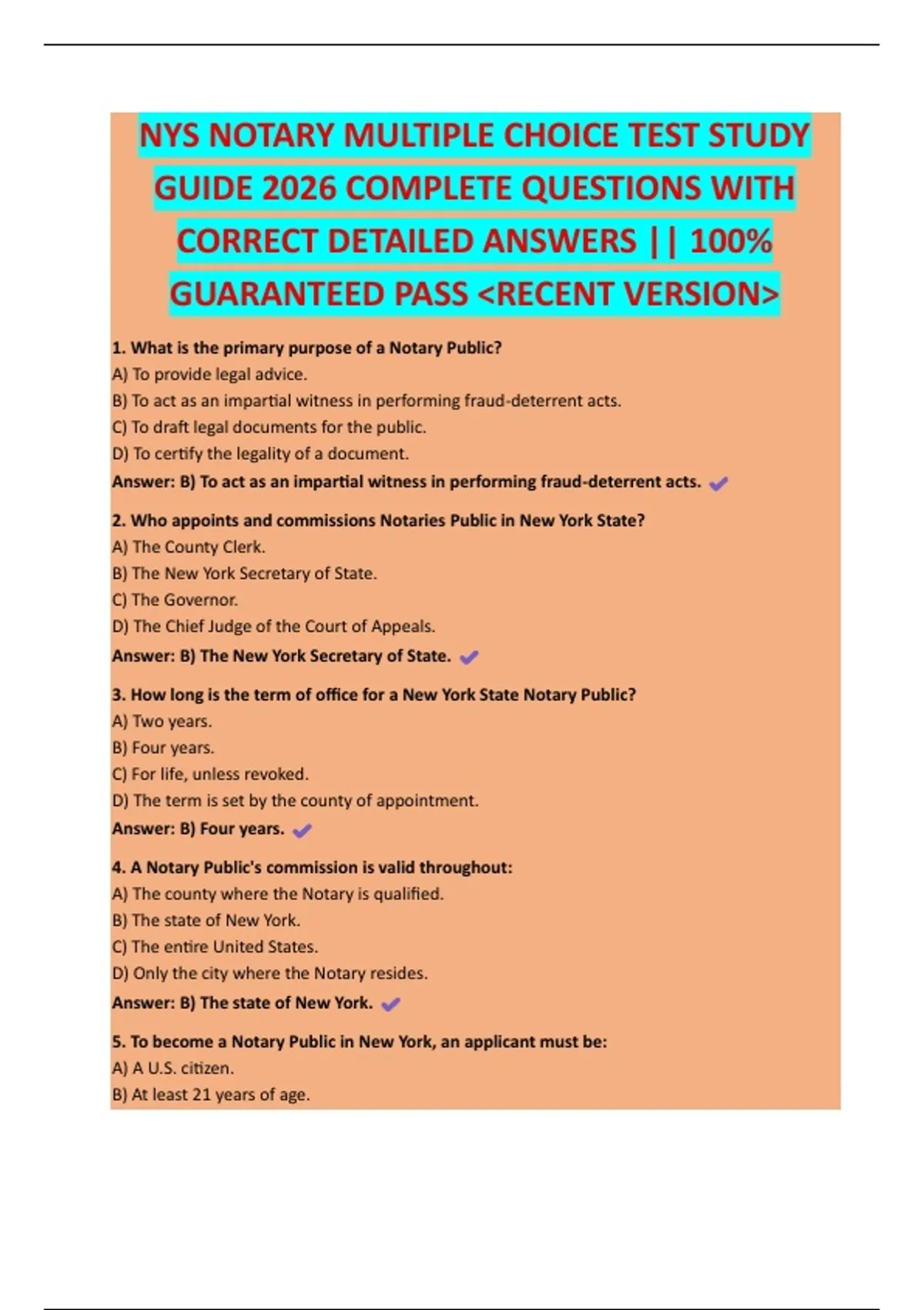 NYS NOTARY MULTIPLE CHOICE TEST STUDY GUIDE 2026 COMPLETE QUESTIONS ...