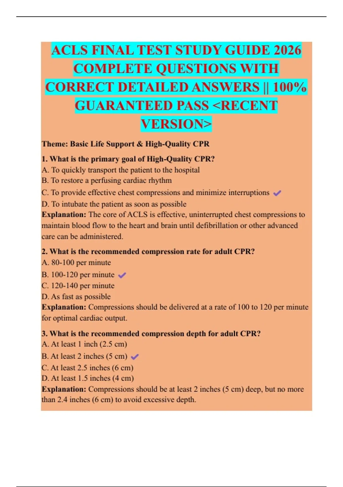 ACLS FINAL TEST STUDY GUIDE 2026 COMPLETE QUESTIONS WITH CORRECT ...