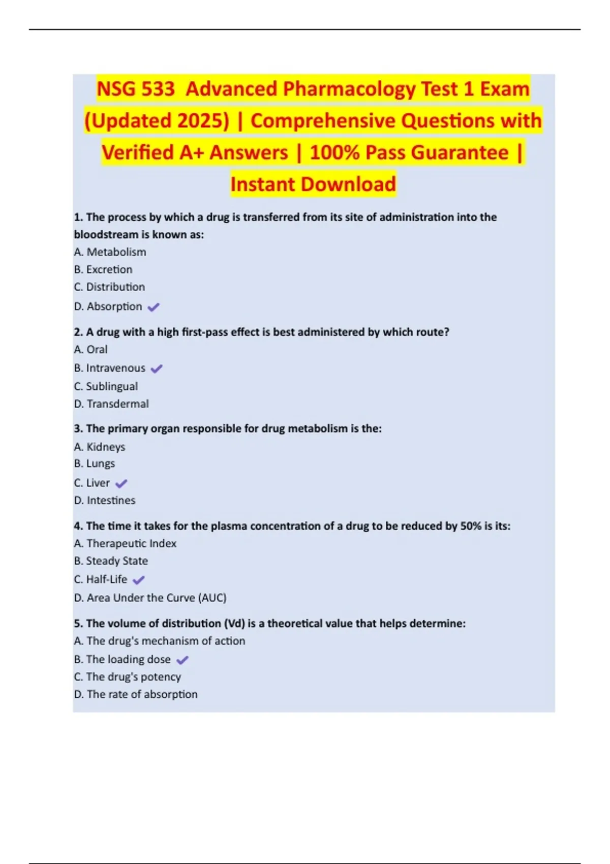 NSG 533 Advanced Pharmacology Test 1 Exam (Updated 2025 ...