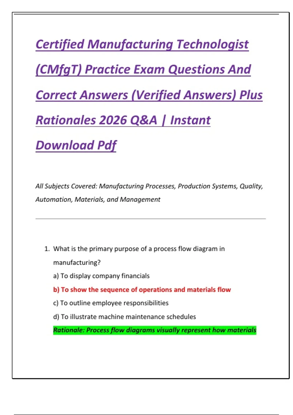 Certified Manufacturing Technologist (CMfgT) Practice Exam Questions ...