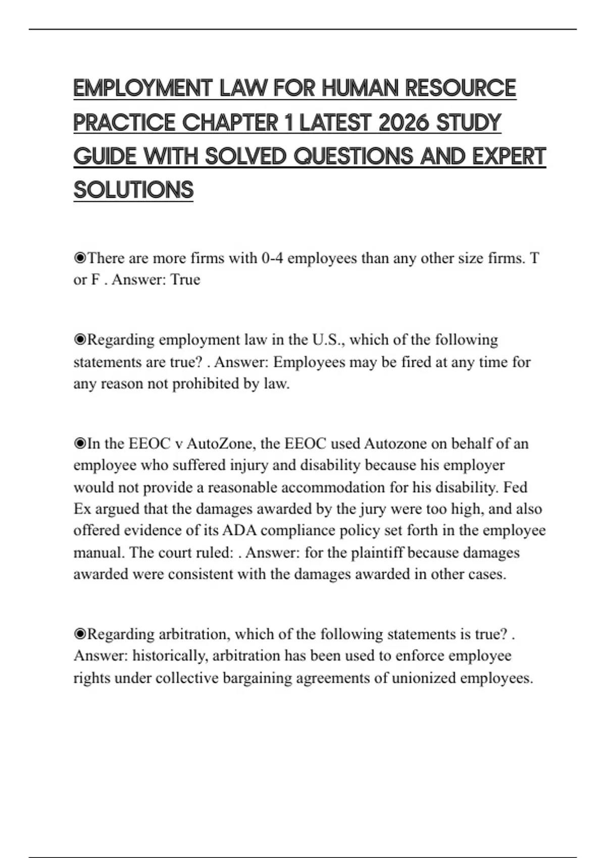 EMPLOYMENT LAW FOR HUMAN RESOURCE PRACTICE CHAPTER 1 LATEST 2026 STUDY ...