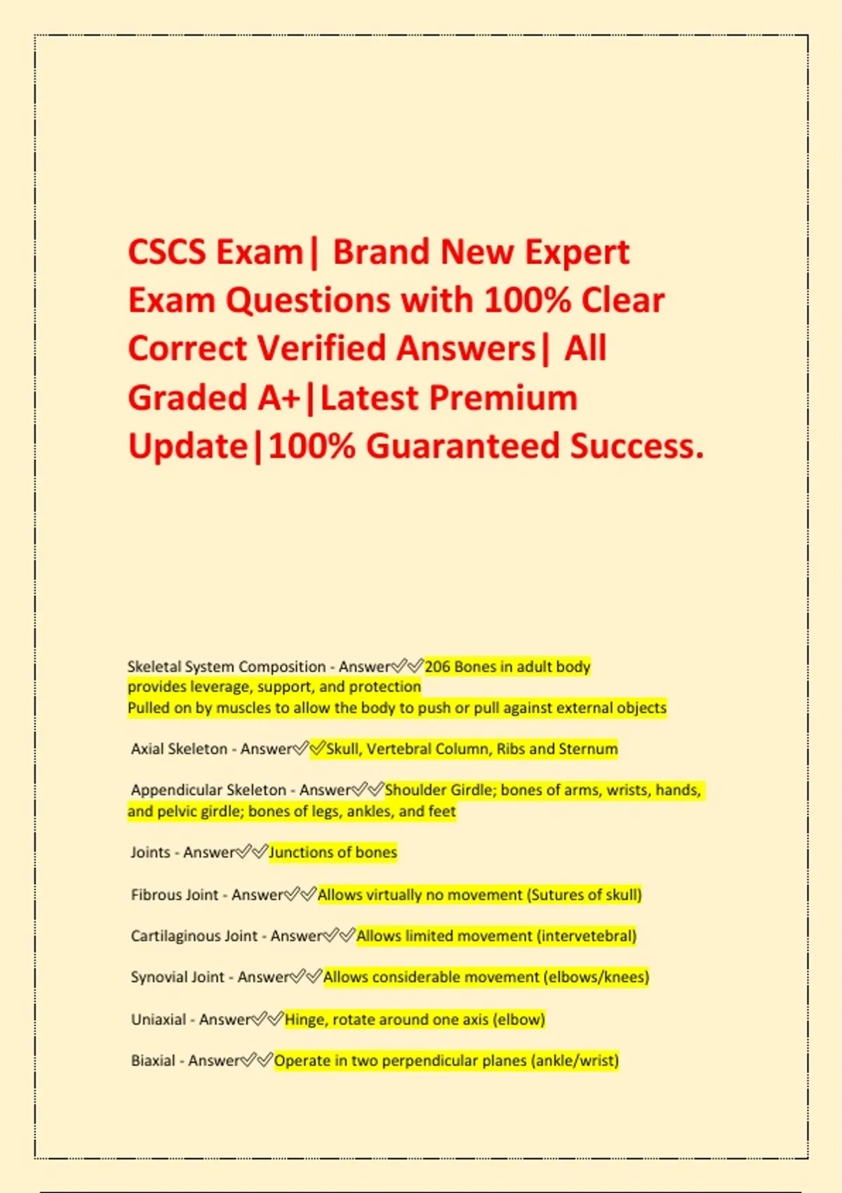 CSCS Exam| Brand New Expert Exam Questions with 100% Clear Correct ...