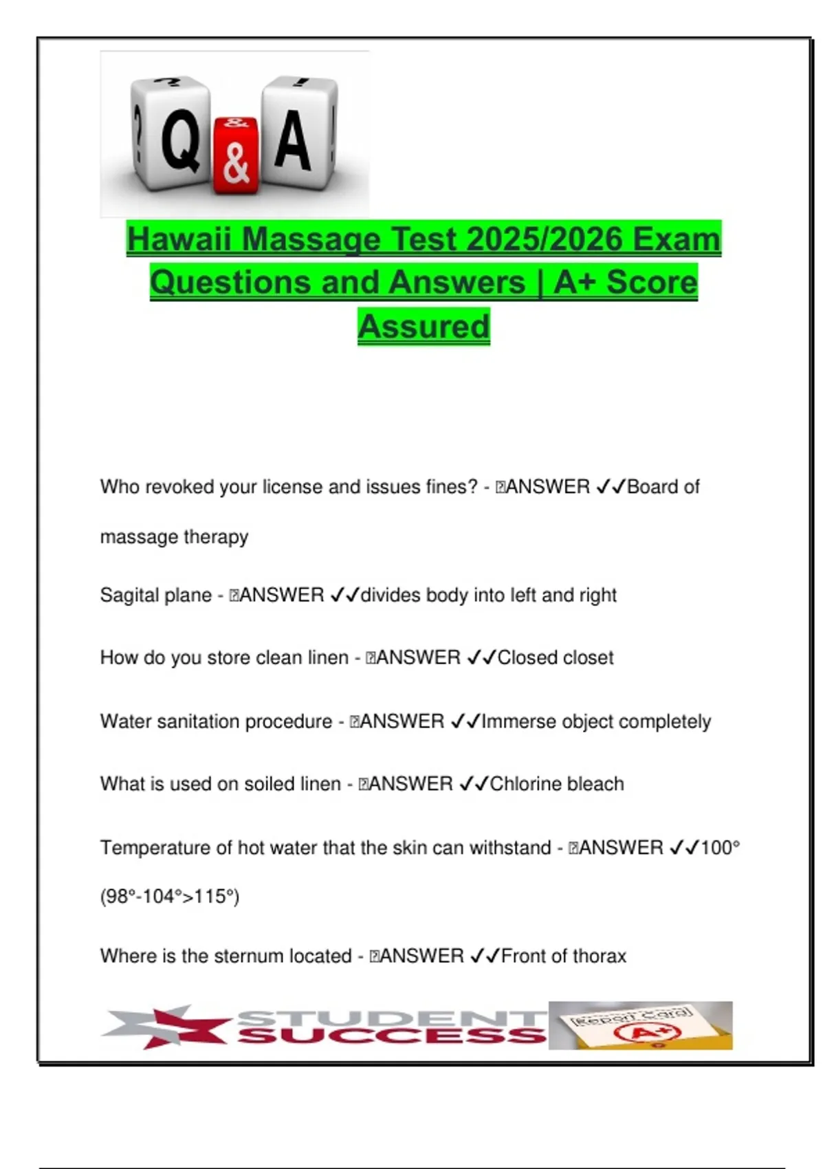 Hawaii Massage Test 2025/2026 | 100 Verified Q&A | Anatomy, Law ...