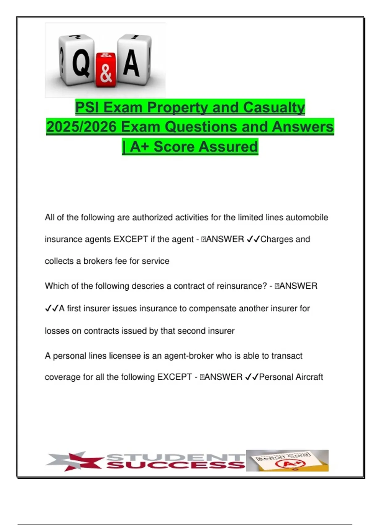 PSI Property & Casualty Exam – 100 Questions | Insurance Law, Risk ...