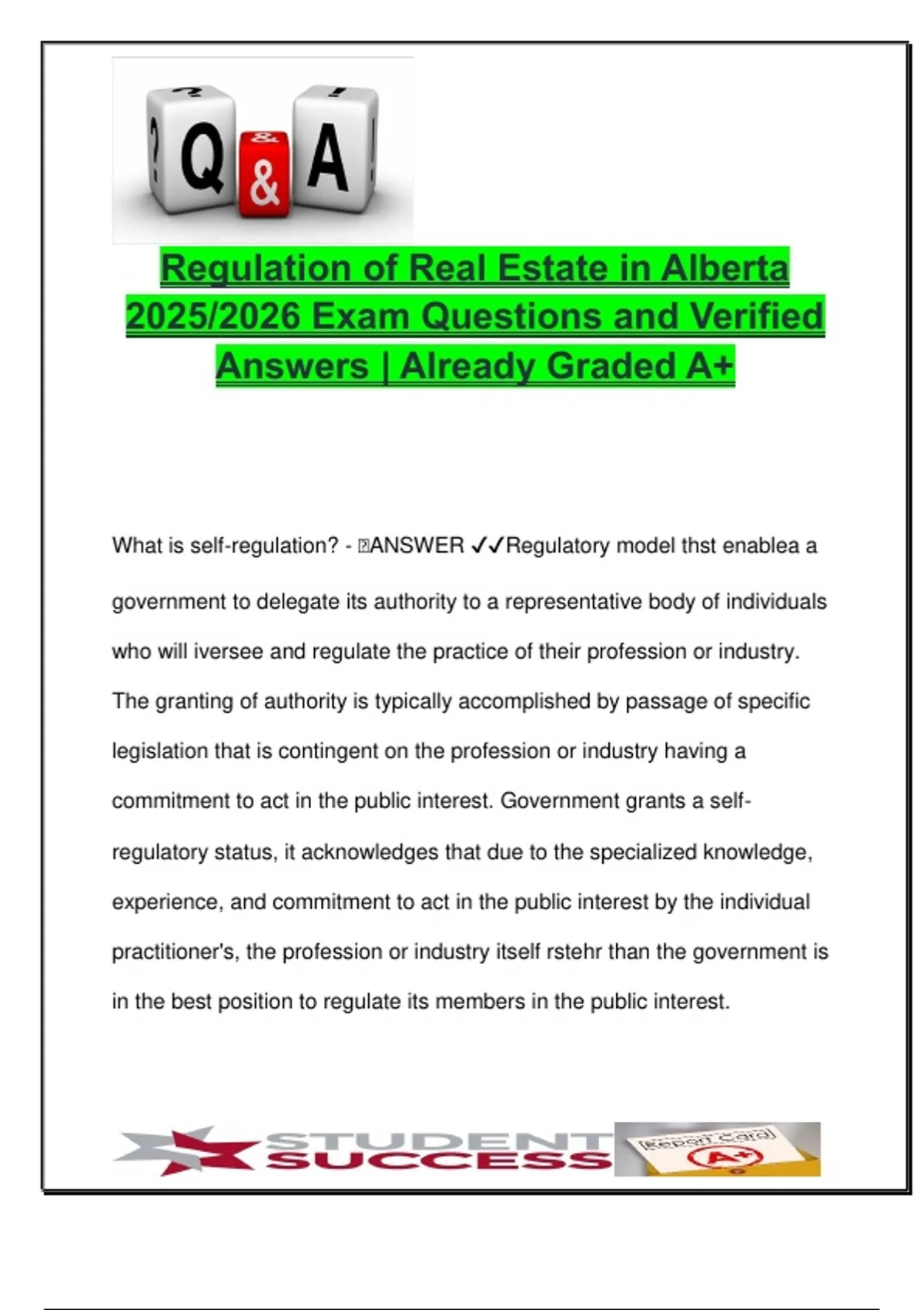 Regulation of Real Estate – Alberta Final Exam | 100 Questions | Self ...