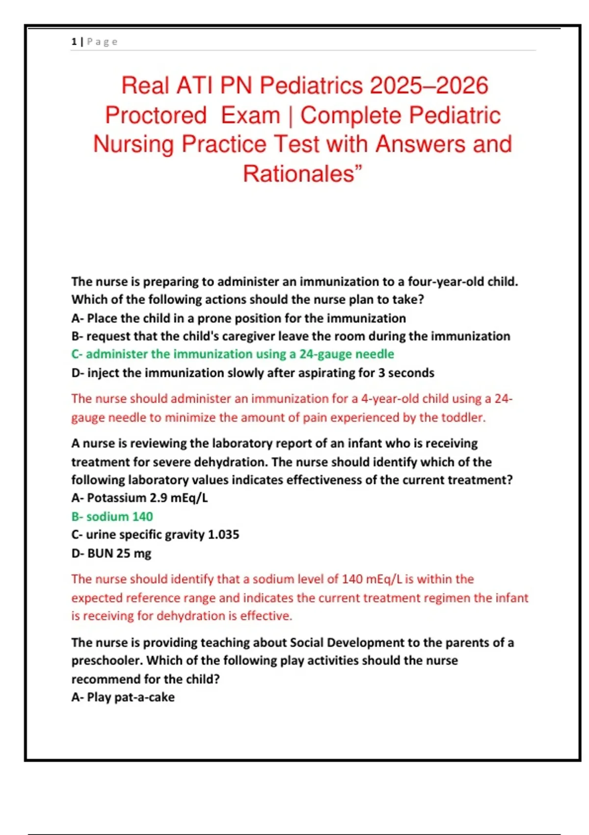 Real ATI PN Pediatrics 2025–2026 Proctored Exam | Complete Pediatric ...