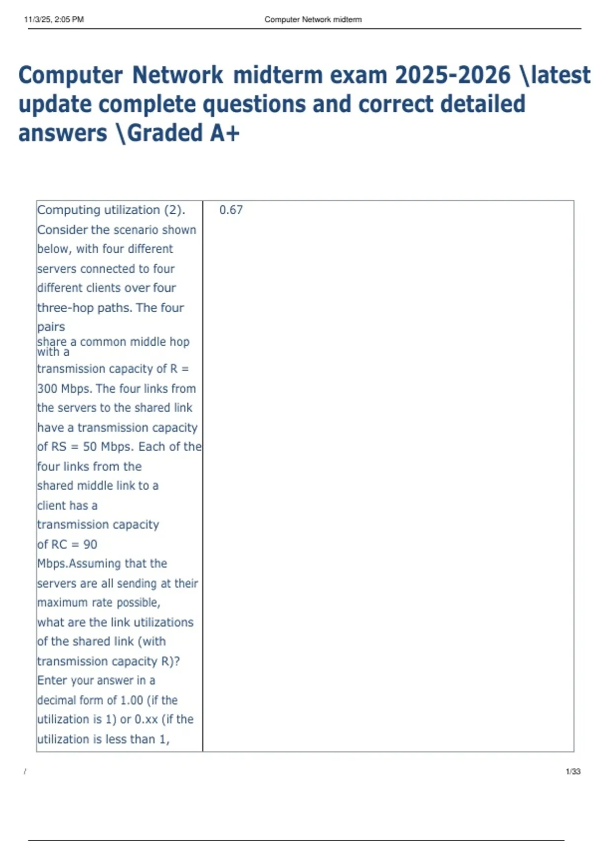 Computer Network midterm exam latest update complete questions and ...