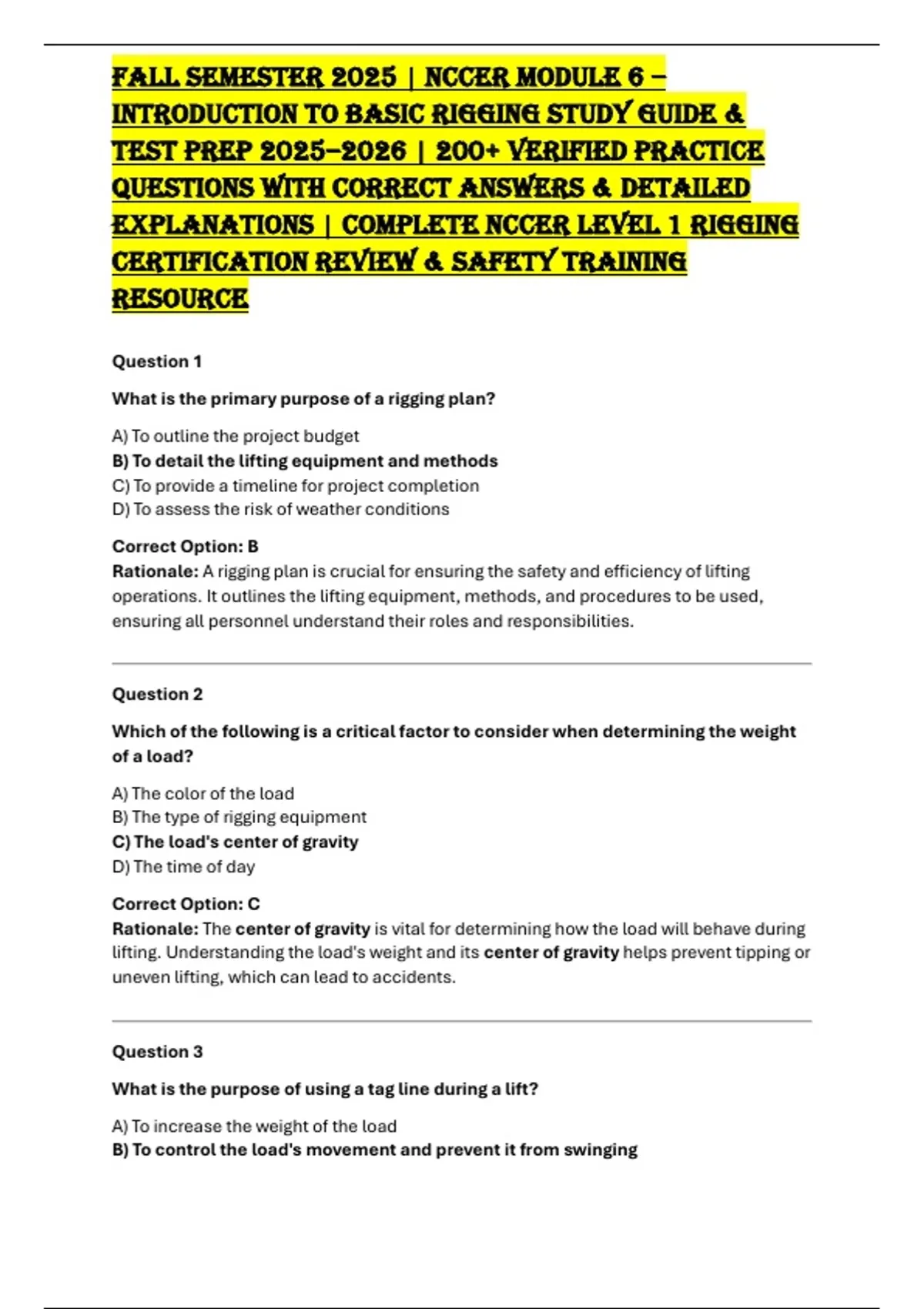 Fall Semester 2025 | NCCER Module 6 – Introduction to Basic Rigging ...