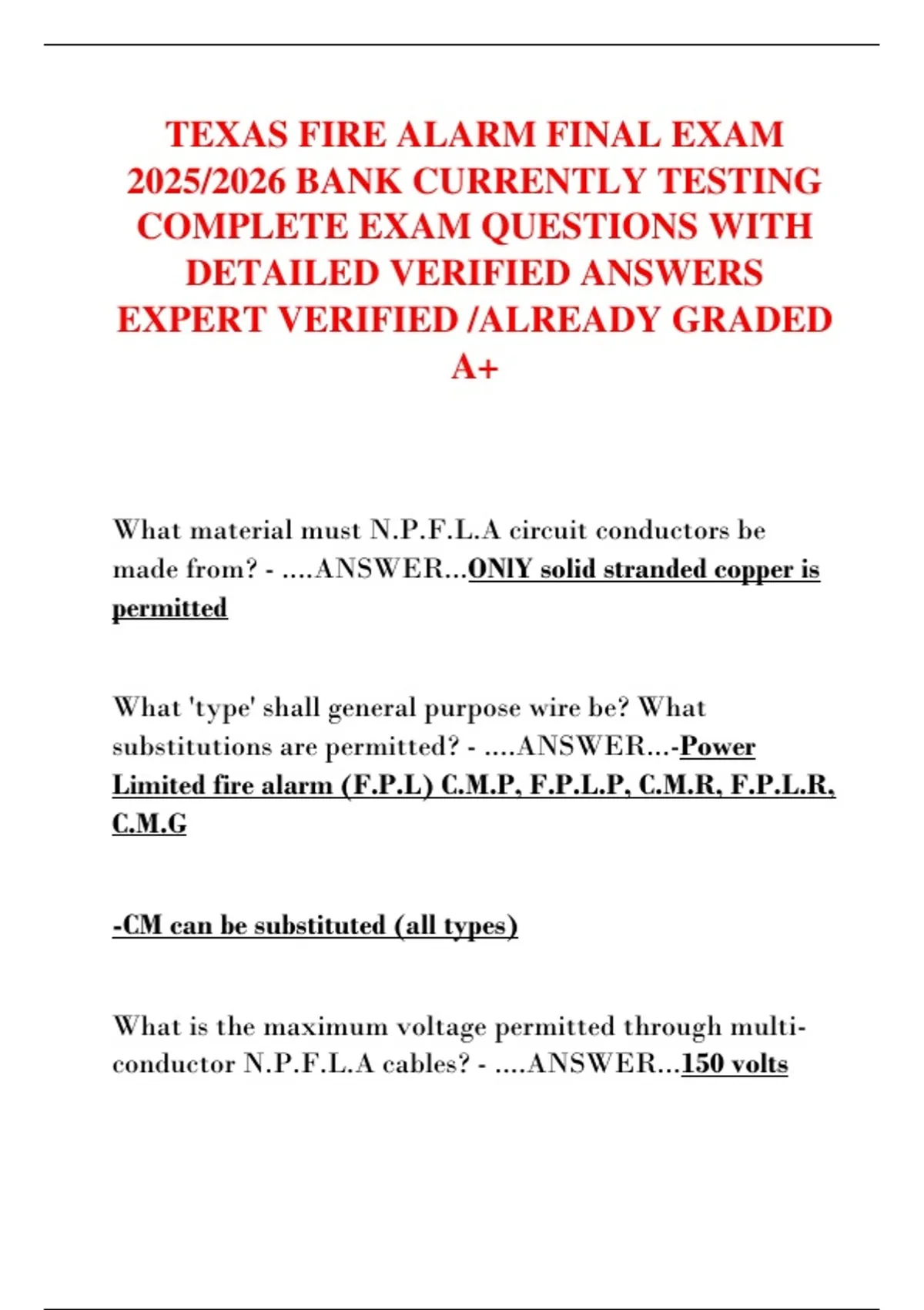 TEXAS FIRE ALARM FINAL EXAM 2025/2026 BANK CURRENTLY TESTING COMPLETE ...