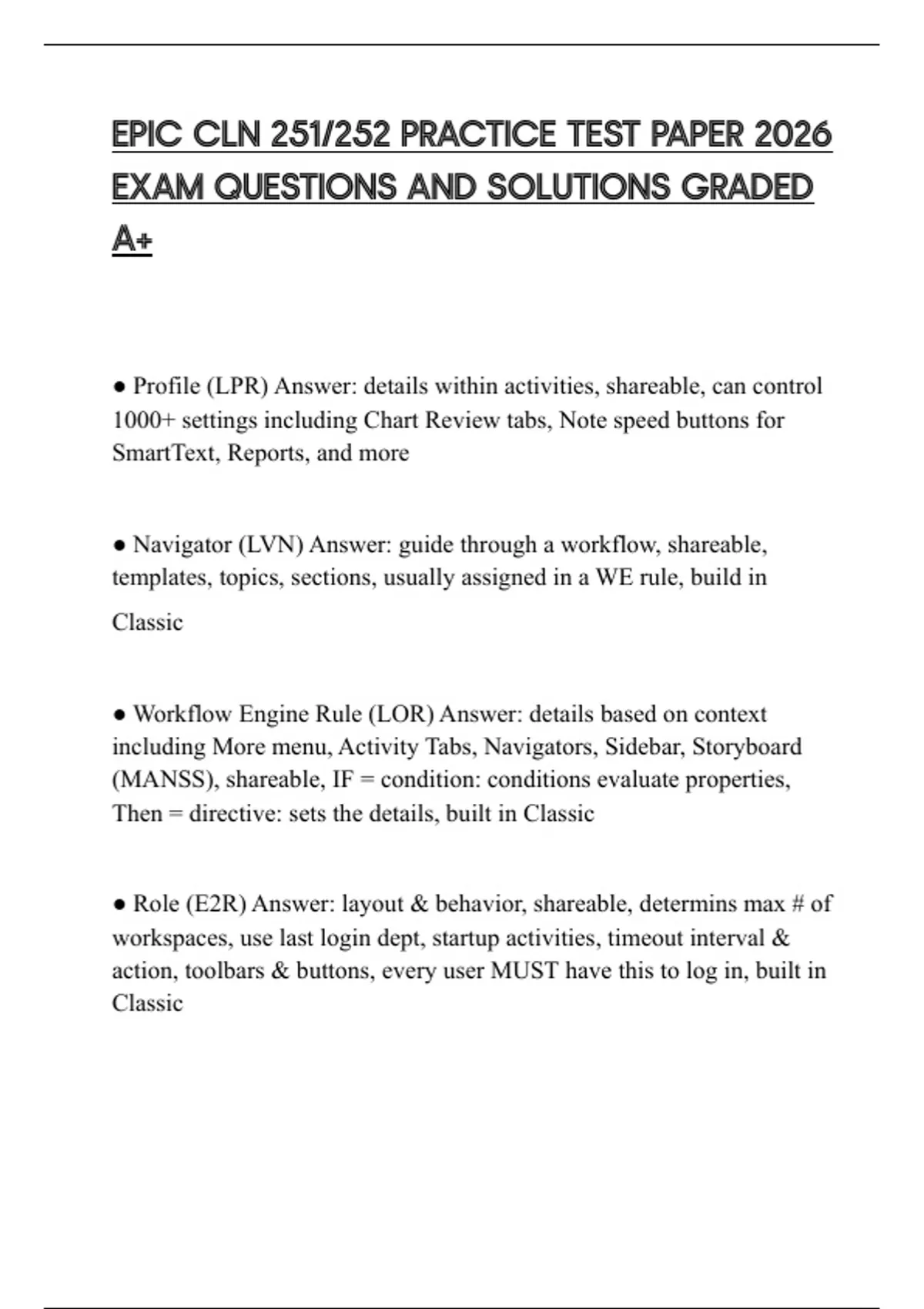 EPIC CLN 251/252 PRACTICE TEST PAPER 2026 EXAM QUESTIONS AND SOLUTIONS ...