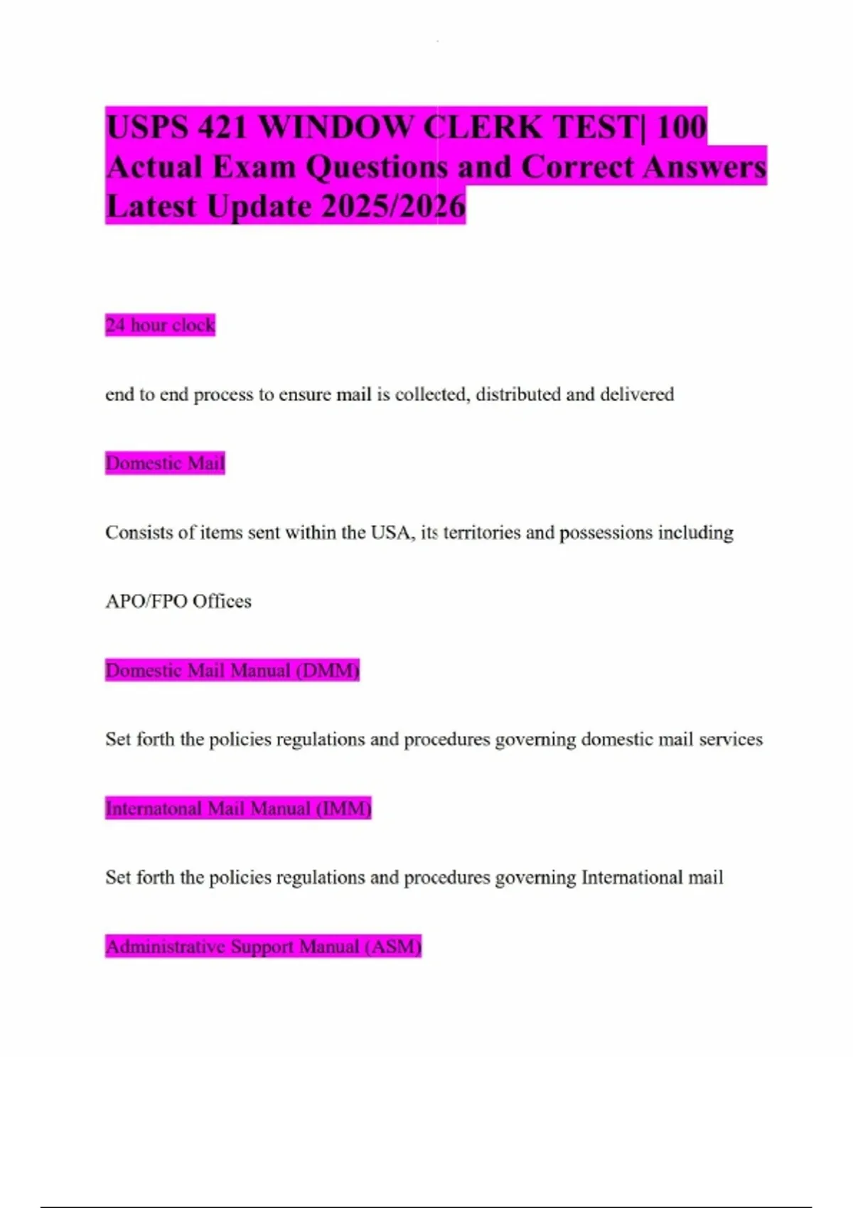 USPS 421 WINDOW CLERK TEST| 100 Actual Exam Questions and Correct ...