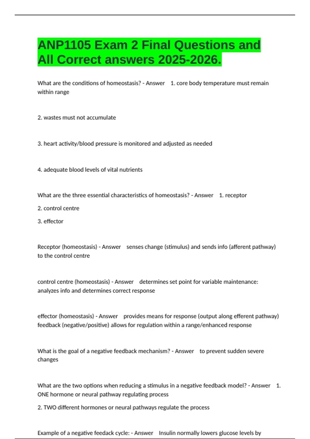 ANP1105 Exam 2 Final Questions and All Correct answers . - ANP 1105 ...