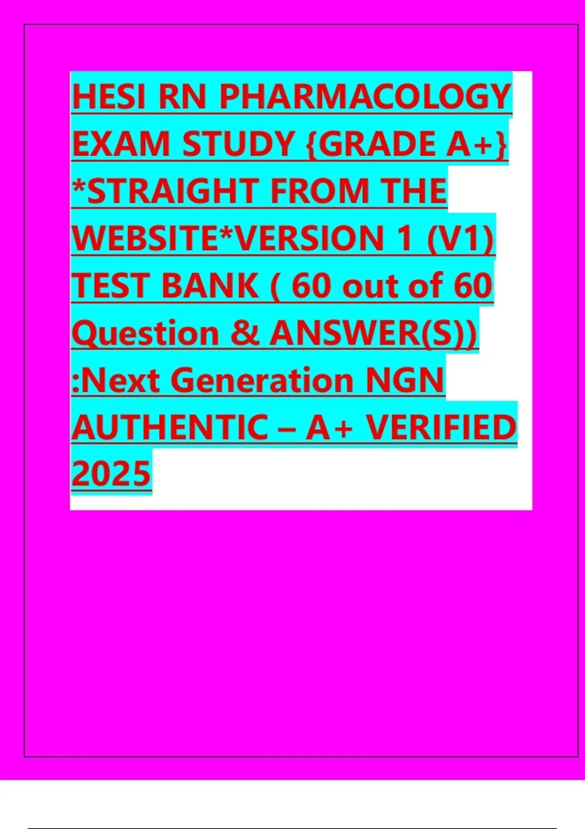 HESI RN PHARMACOLOGY EXAM STUDY {GRADE A+} *STRAIGHT FROM THE WEBSITE ...