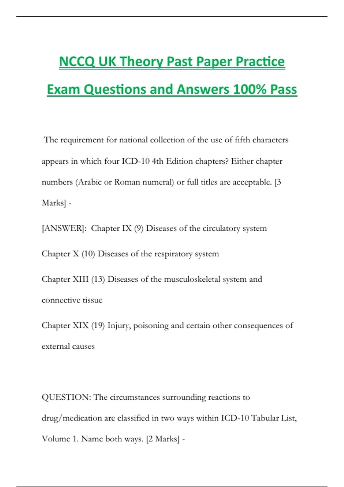 NCCQ UK Theory Past Paper Practice Exam Questions and Answers 100% Pass ...
