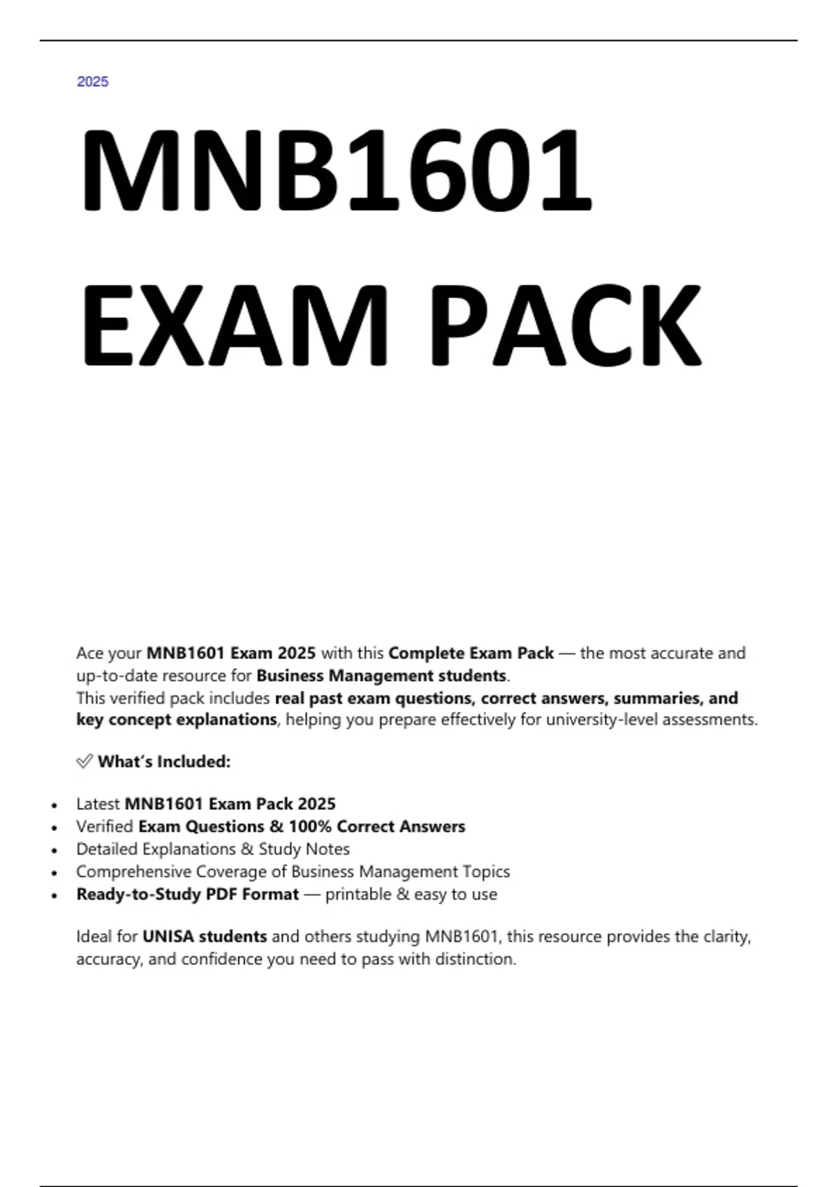 MNB1601 Exam Pack 2025 – Complete Business Management Study Guide with ...