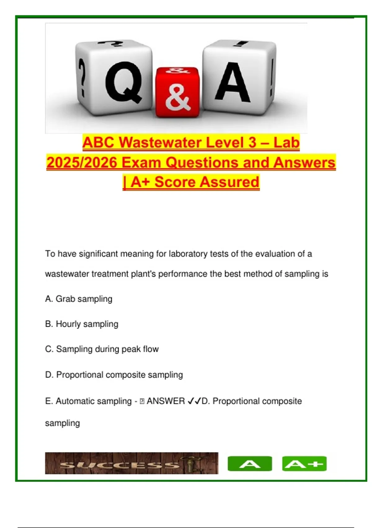 ABC Wastewater Level 3 – Lab Sampling & BOD Testing – 55 Exam Questions ...