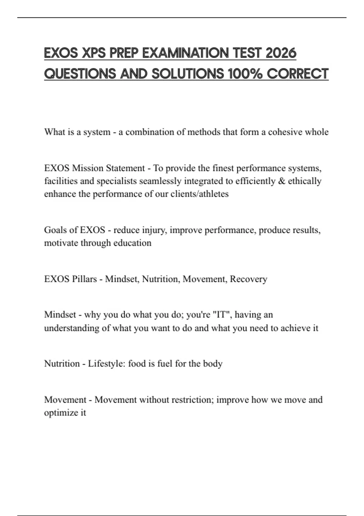 EXOS XPS PREP EXAMINATION TEST 2026 QUESTIONS AND SOLUTIONS 100% ...
