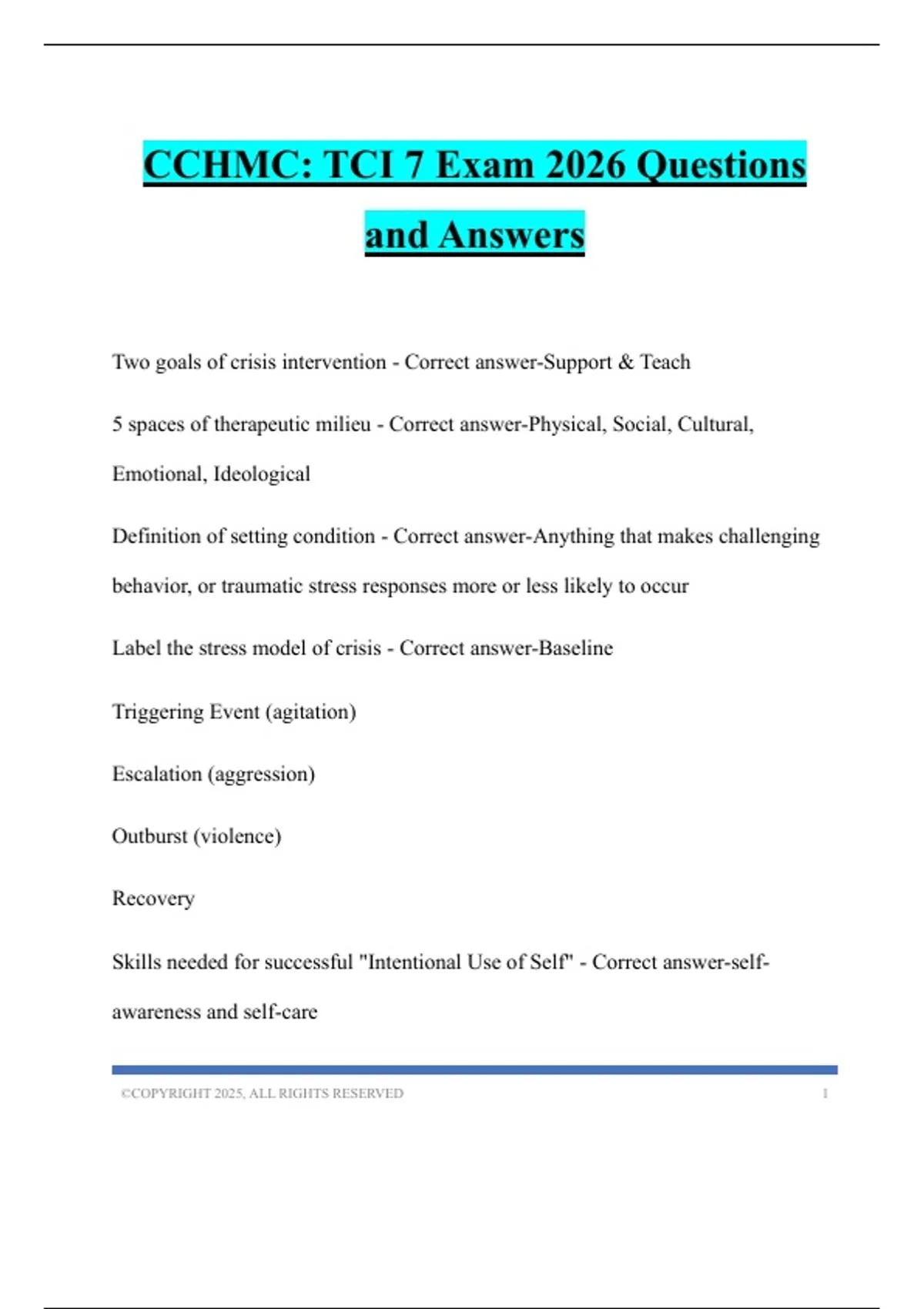 CCHMC: TCI 7 Exam 2026 Questions and Answers - CCHI-Core - Stuvia US