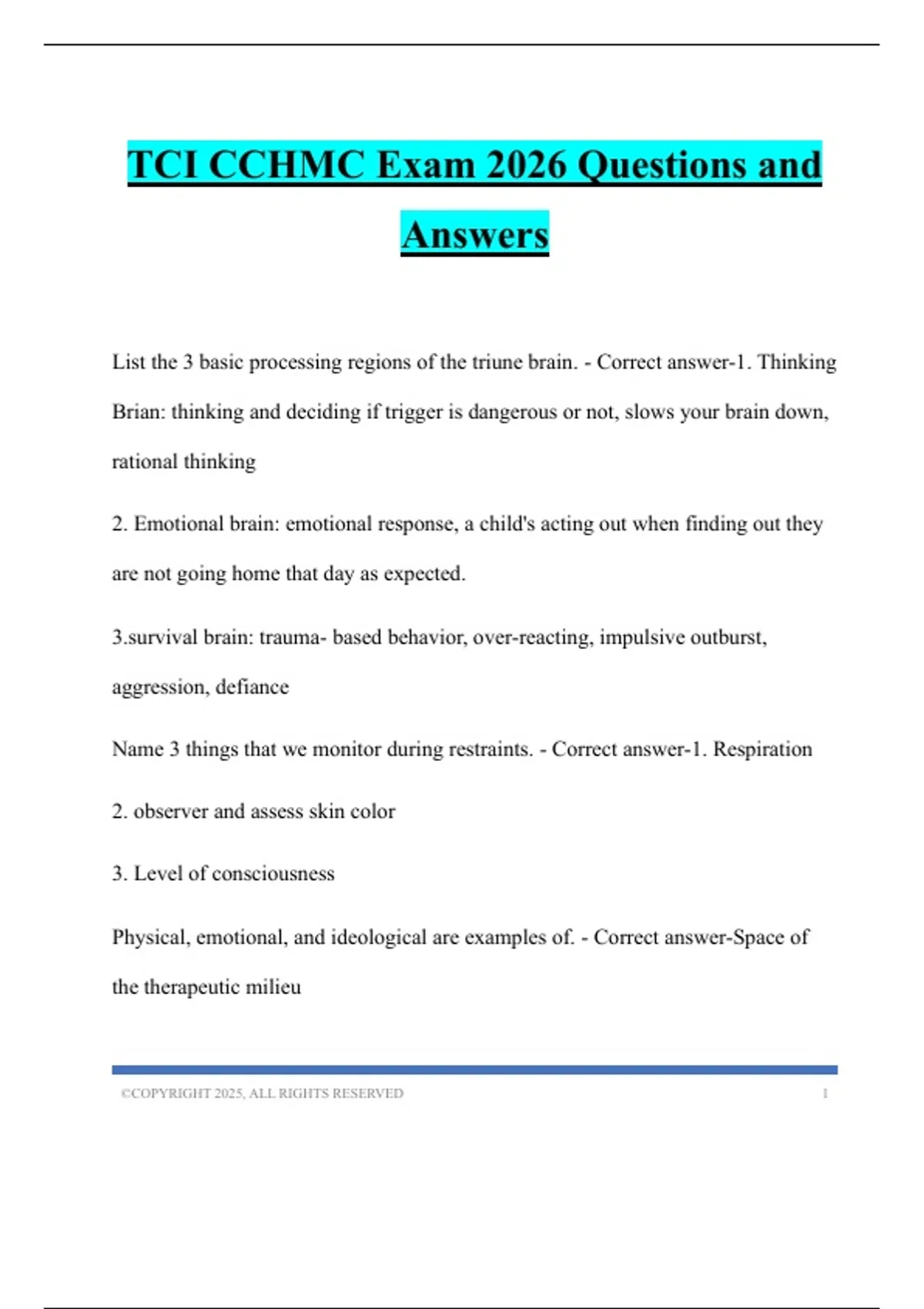 TCI CCHMC Exam 2026 Questions and Answers - CCHI-Core - Stuvia US