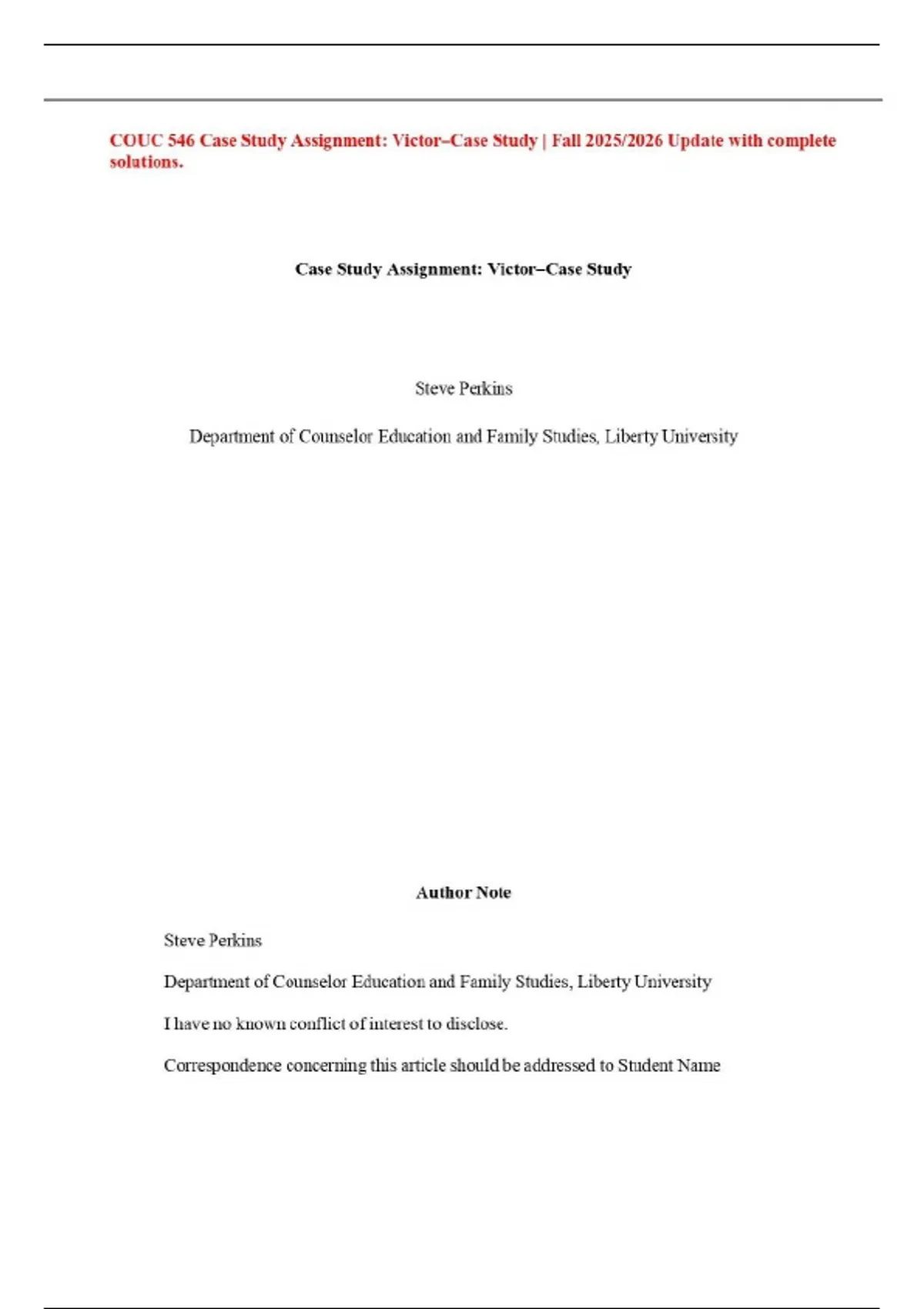Summary COUC 546 Case Study Assignment: Victor–Case Study | Fall 2025/ ...