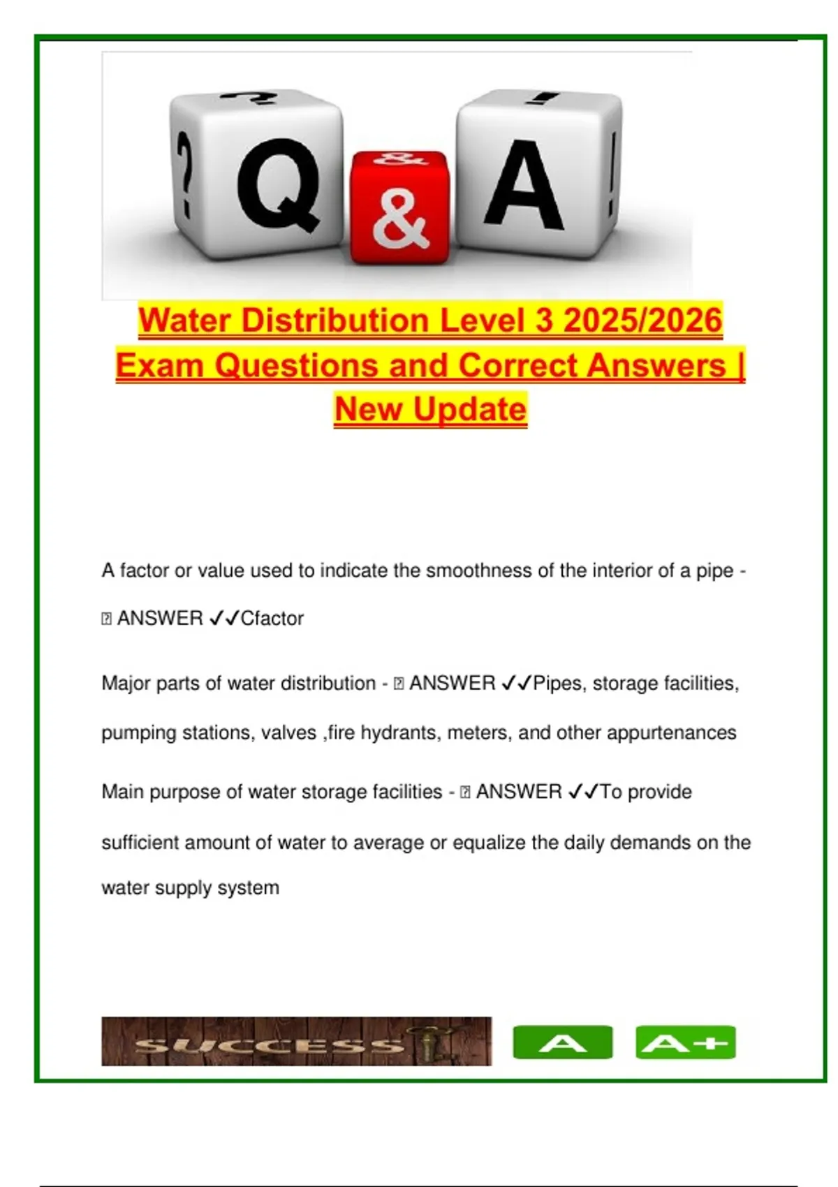 Water Distribution Level 3 | 2025/2026 Exam Prep – 100+ Questions ...