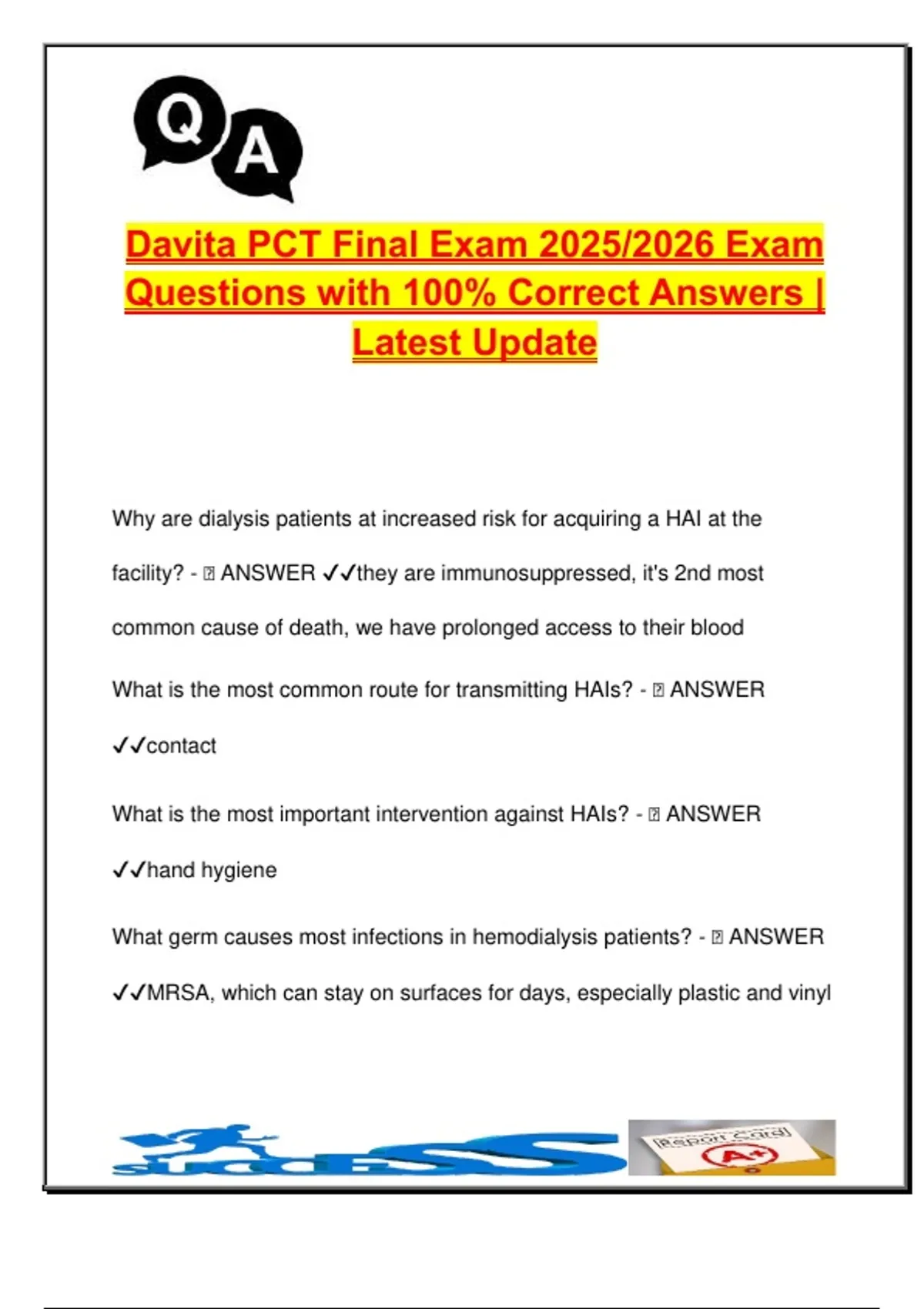 Davita PCT Final Exam – 130+ Exam Questions with Answers | Patient Care ...