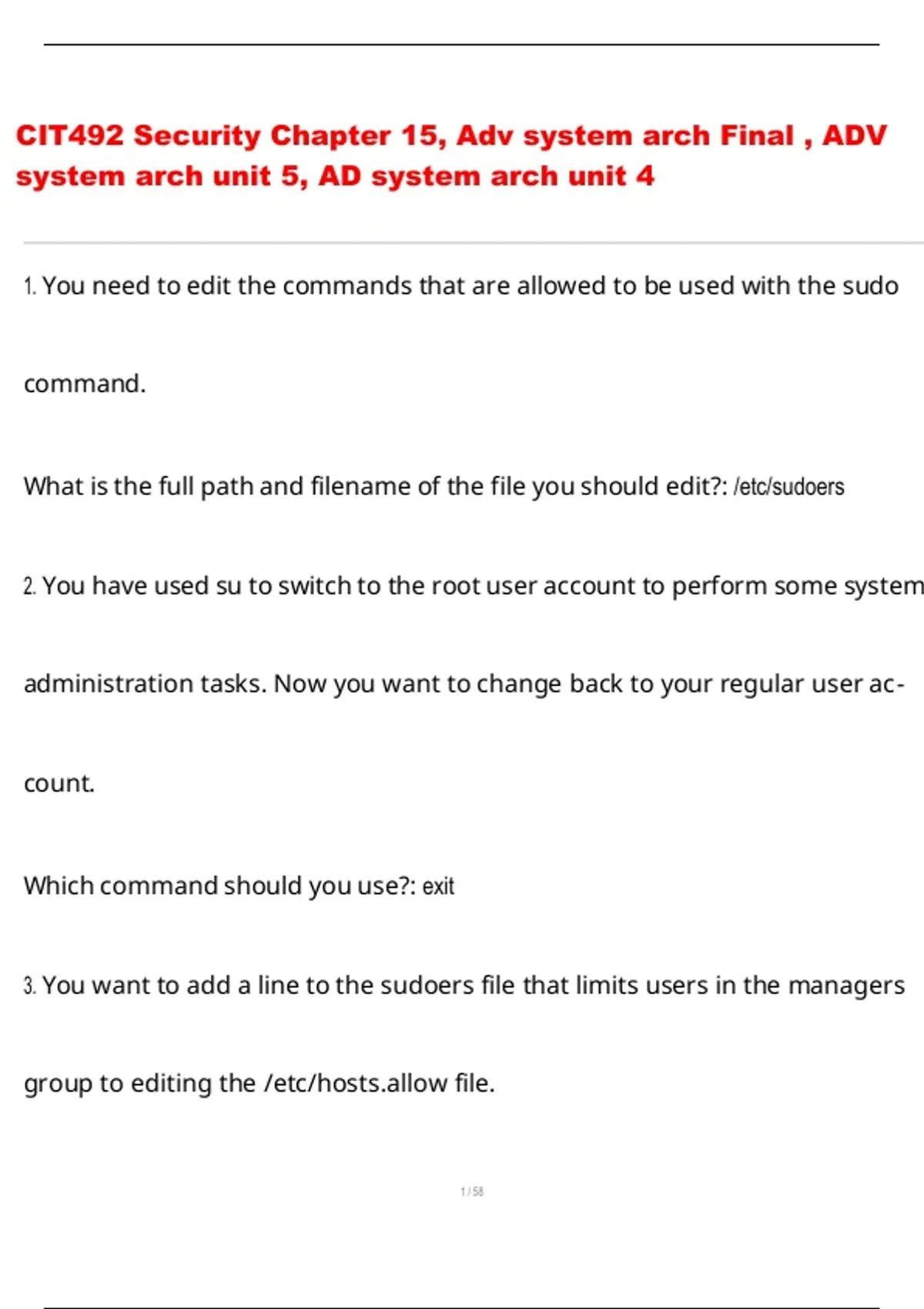 CIT492 Security Chapter 15, Adv system arch Final , ADV system arch ...