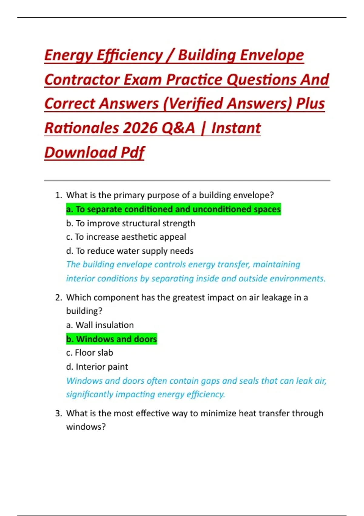 Energy Efficiency / Building Envelope Contractor Exam Practice ...