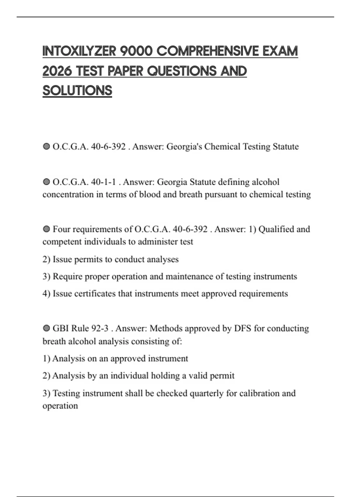 INTOXILYZER 9000 COMPREHENSIVE EXAM 2026 TEST PAPER QUESTIONS AND ...